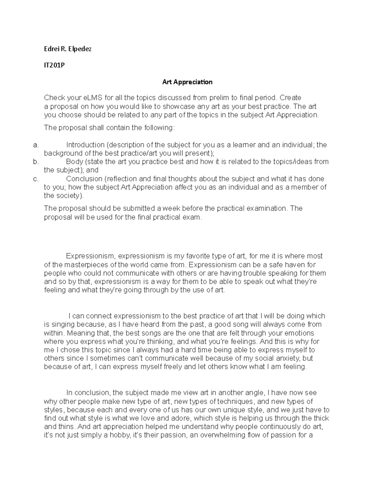 Task Performance Art Appreciation - Edrei R. Elpedez IT201P Art ...