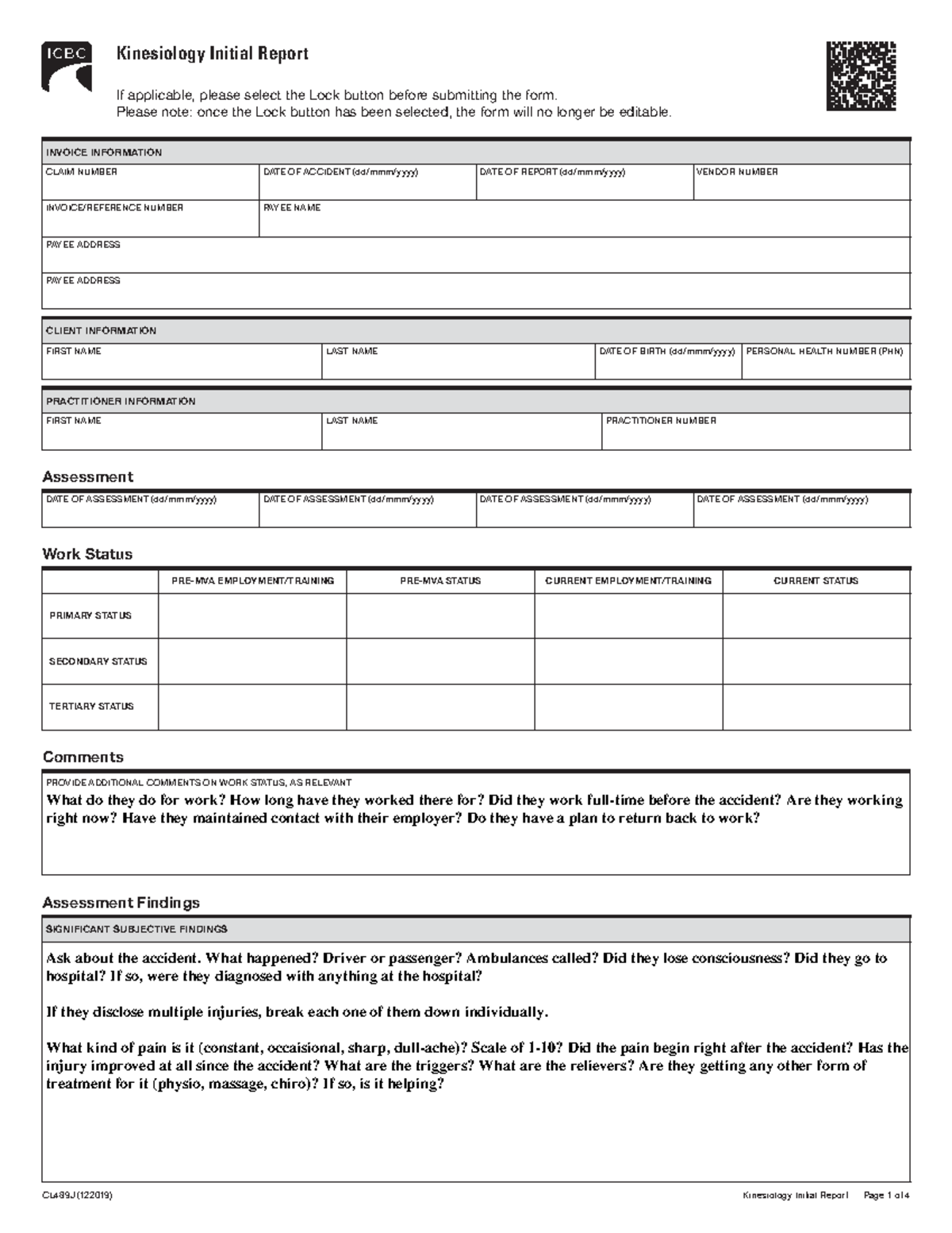 ICBC Kin Assessment Questions - Kinesiology Initial Report If ...