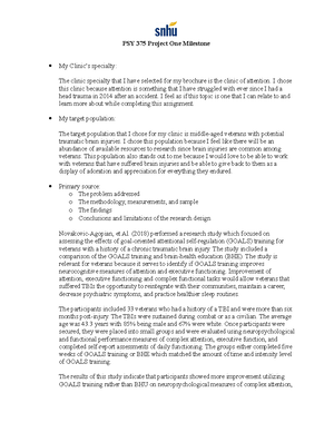 PSY 375 Project One Milestone - Next, using the Shapiro Library or ...