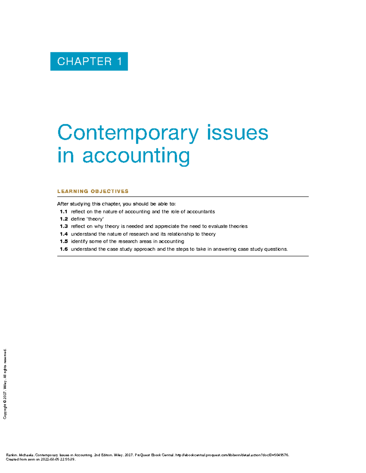 ( Chapter 1 Contemporary issues in accounting) - LEARNING OBJECTIVES ...
