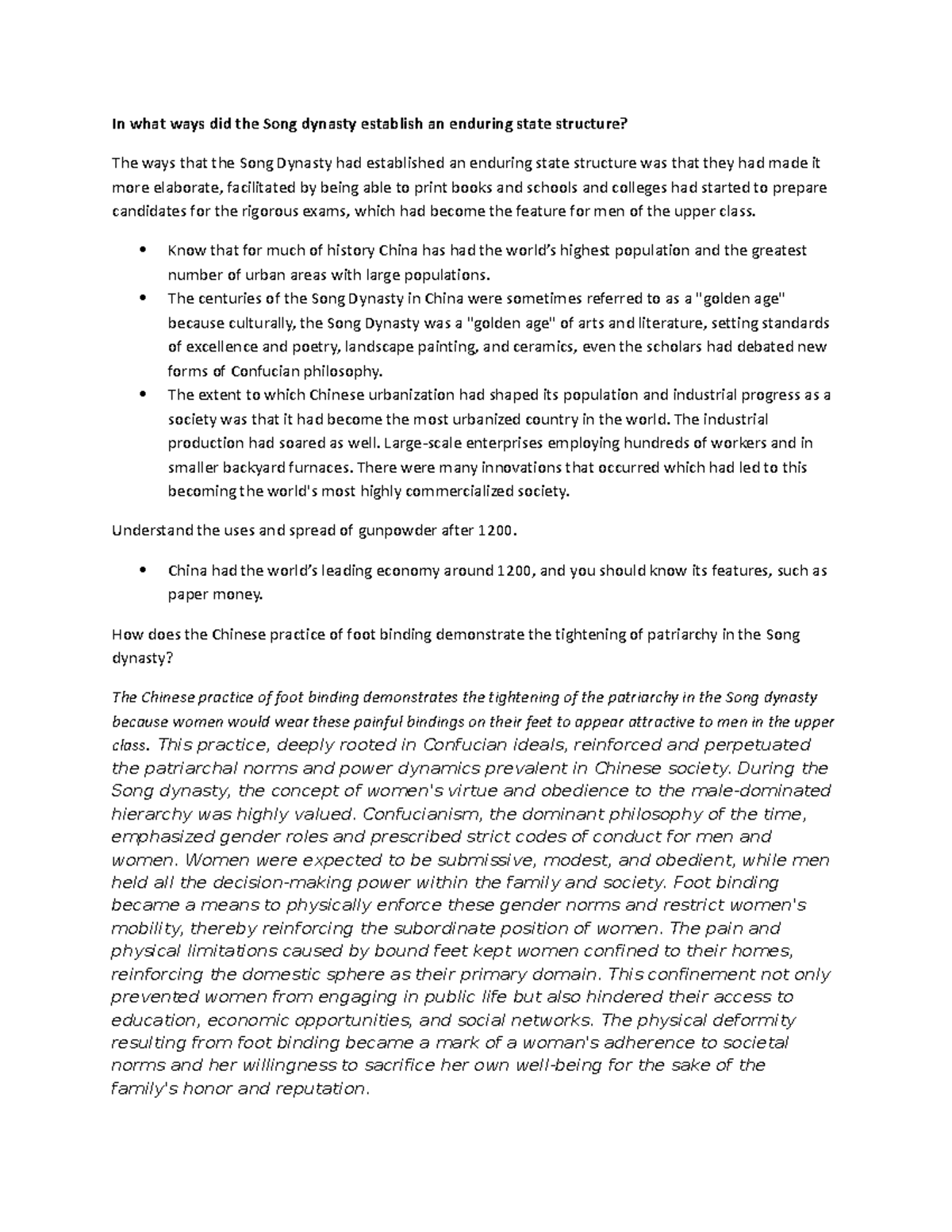 Chpater 2 notes hoistory - In what ways did the Song dynasty establish ...