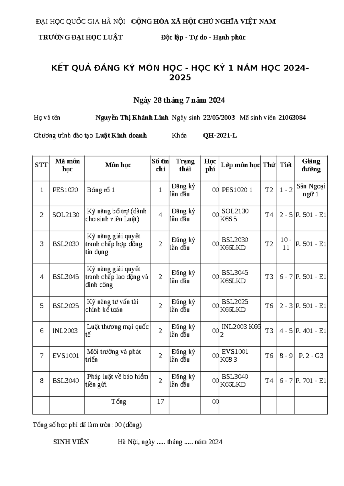Ket qua dang ky mon hoc - fv fdf ff - ĐẠI HỌC QUỐC GIA HÀ NỘI TRƯỜNG ĐẠI HỌC LUẬT CỘNG HÒA XÃ ...
