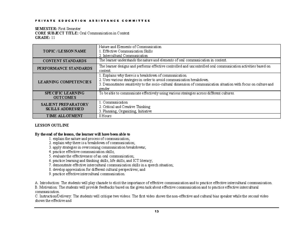 oral communication - PERFORMANCE STANDARDS The learner designs and ...