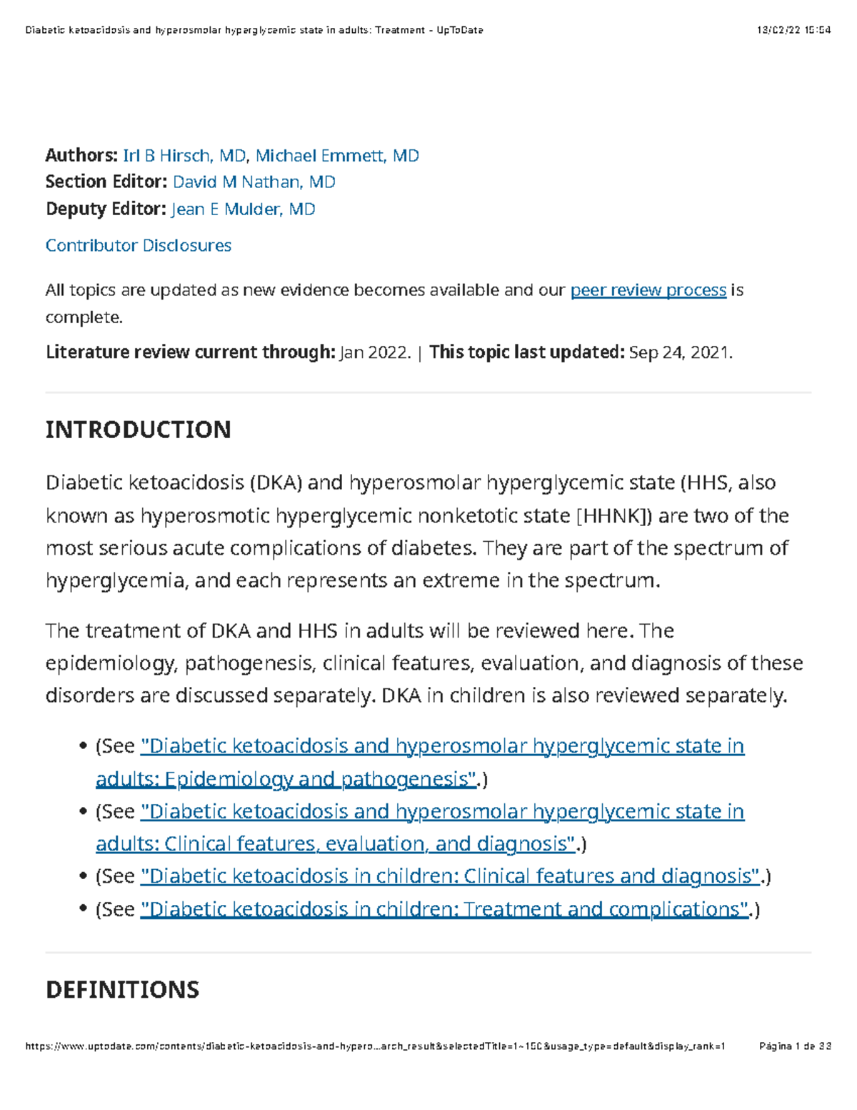 Diabetic ketoacidosis and hyperosmolar hyperglycemic state in adults ...