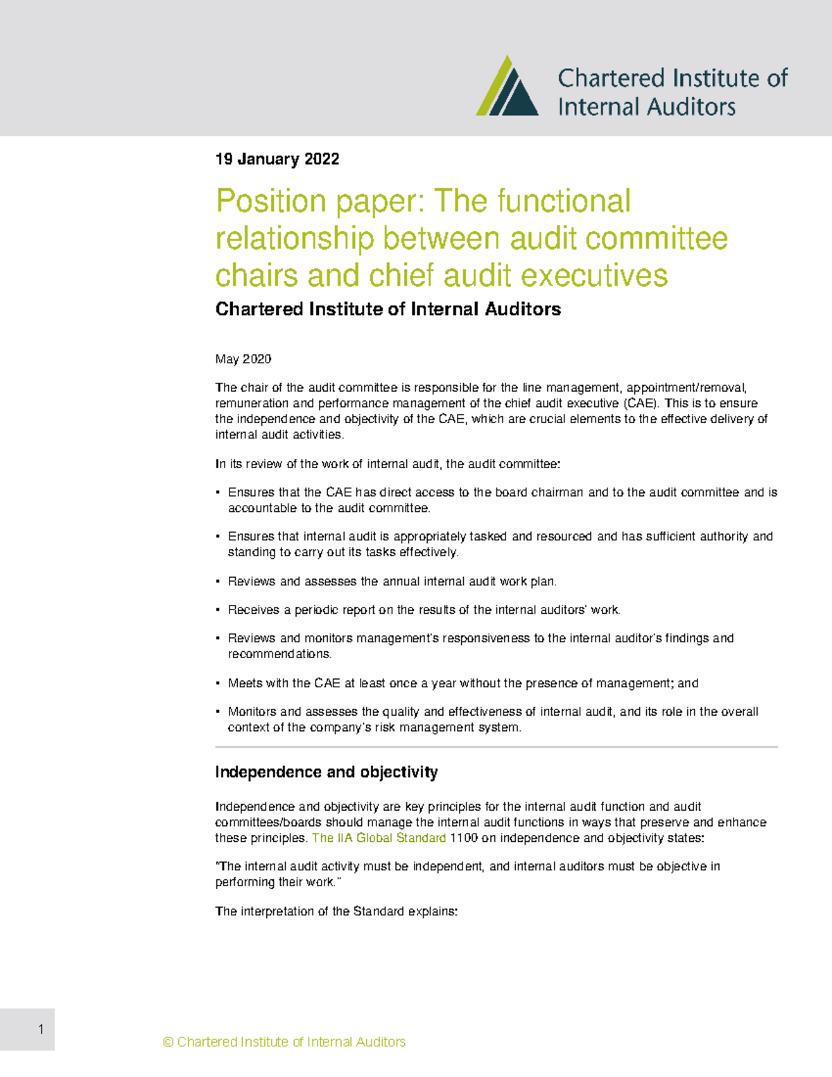 Position paper The functional relationship between audit committee ...