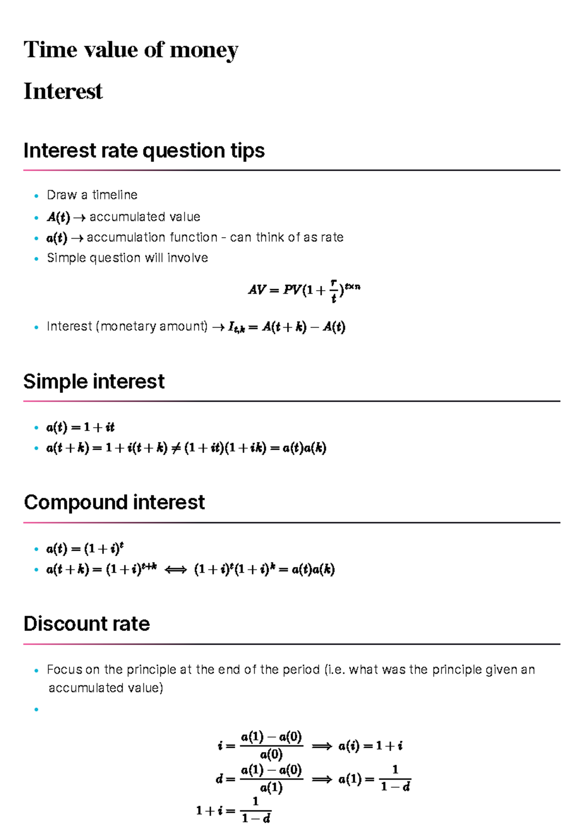Time value of money - Formulas and notes - Time value of money Interest ...