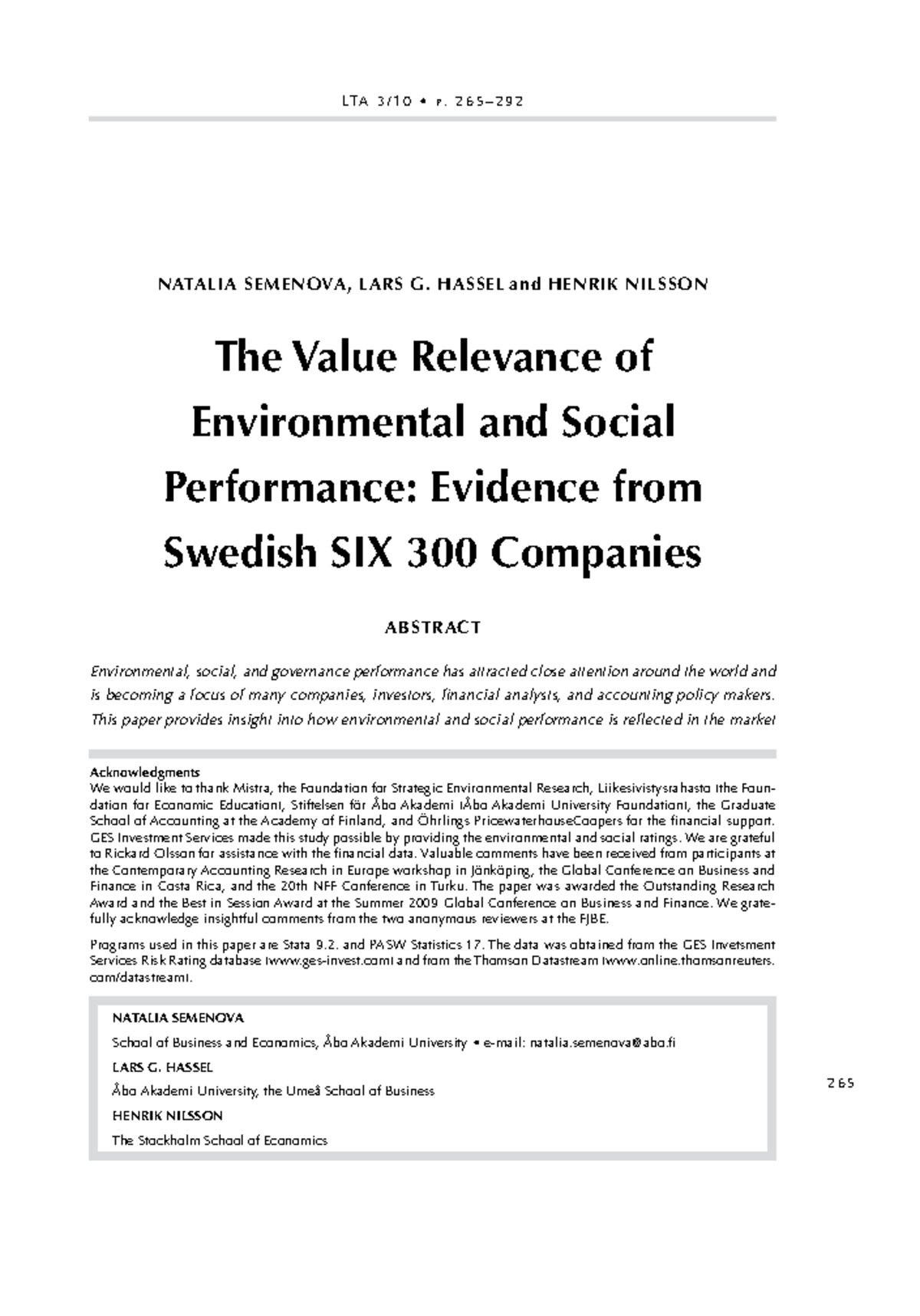 Semenova et al., 2010 - 2 6 5 LTA 3 / 1 0 • p. 2 6 5 – 2 9 2 Natalia ...