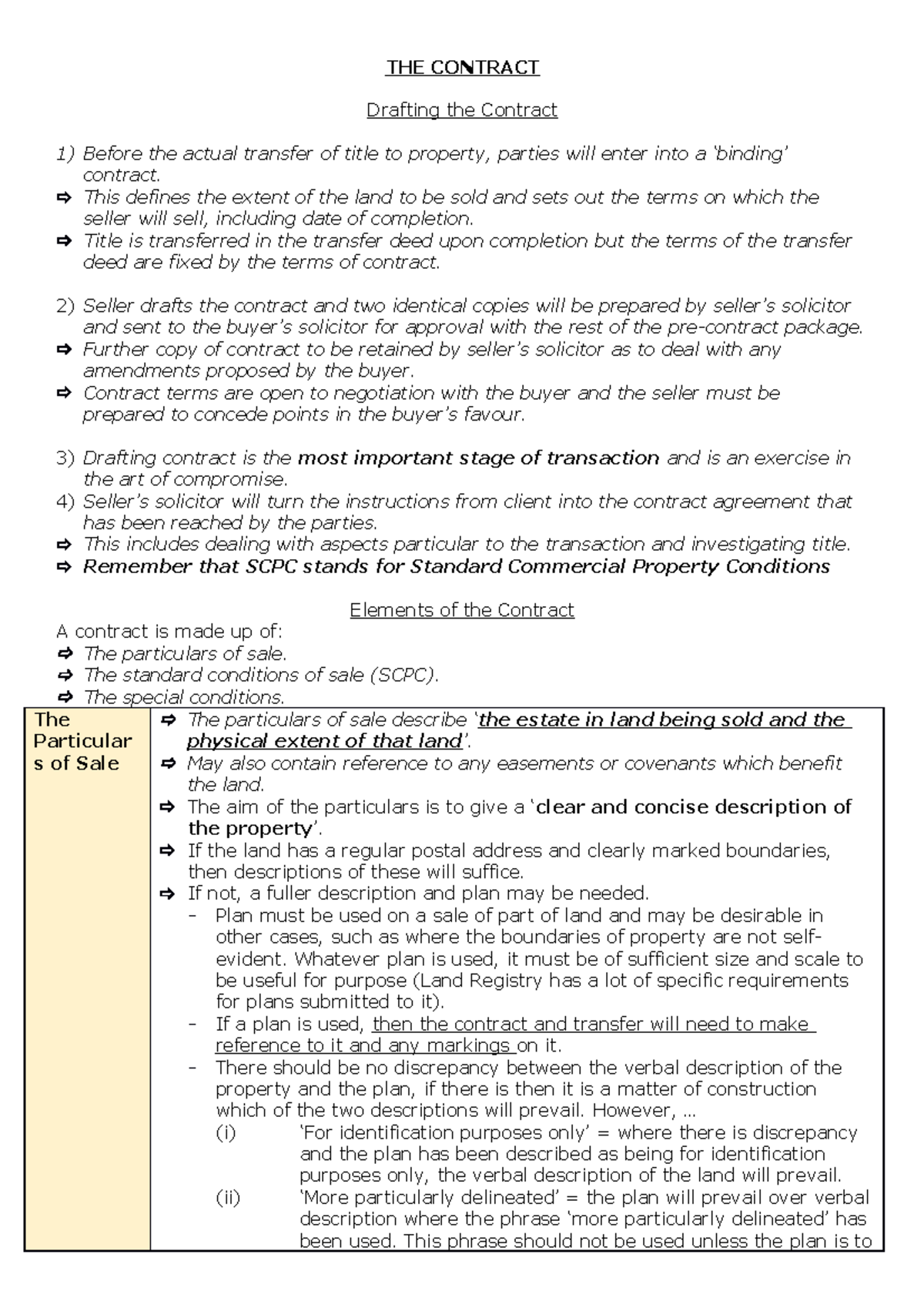 THE Contract - THE CONTRACT Drafting the Contract 1) Before the actual transfer of title to ...
