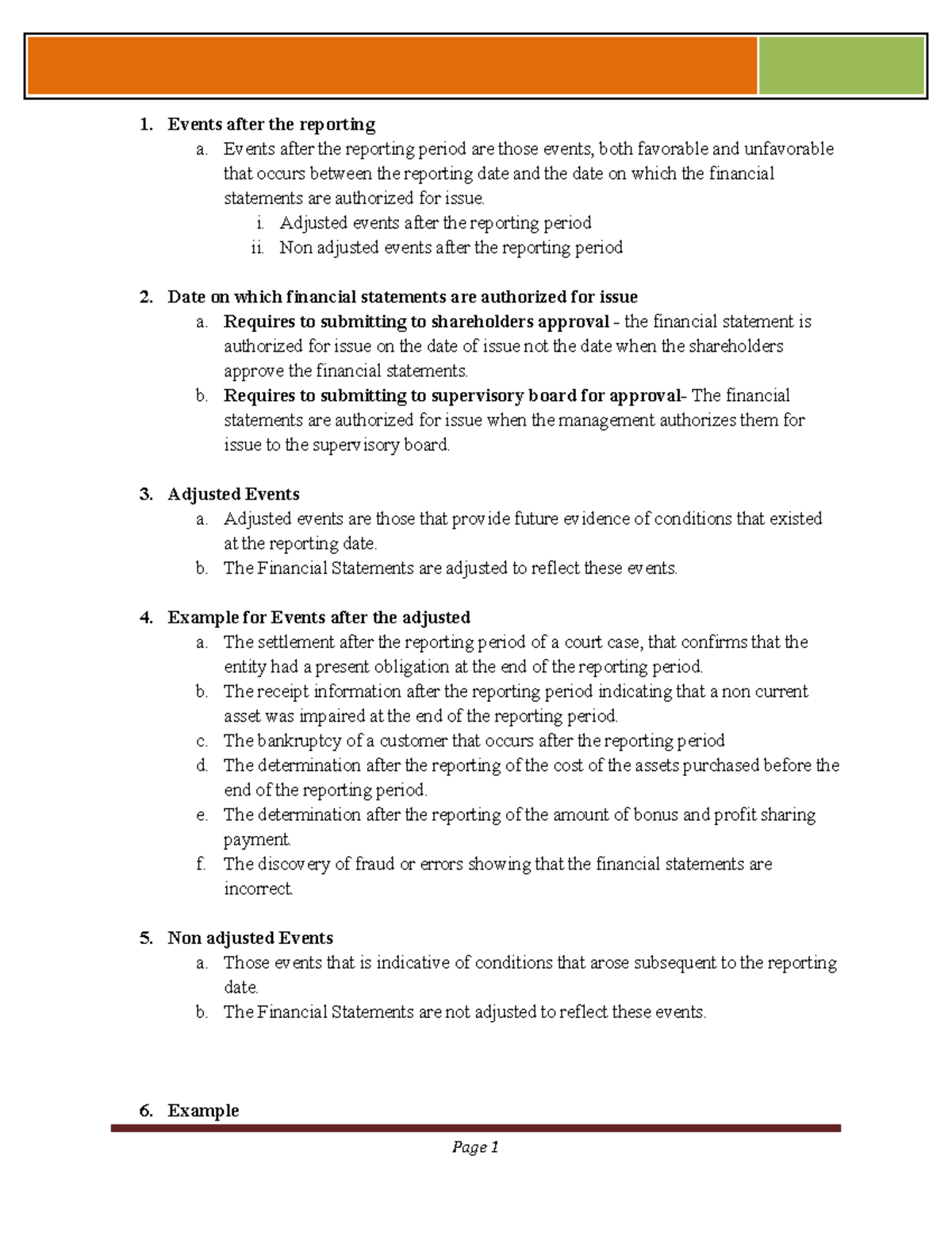 LKAS 10 - 1. Events after the reporting a. Events after the reporting ...