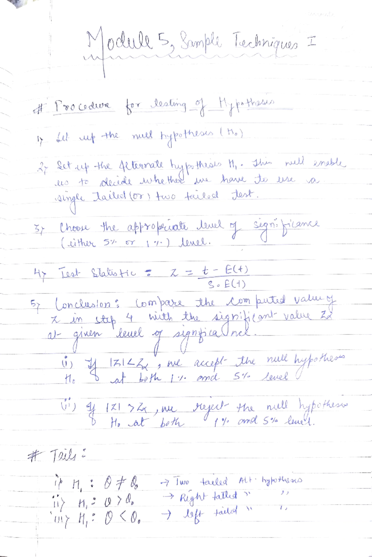 Statistics Module-5 - Modulo5, Sumpl Techniquan I T'so Co duve oalng o y ut the nuul hypothwo H ...
