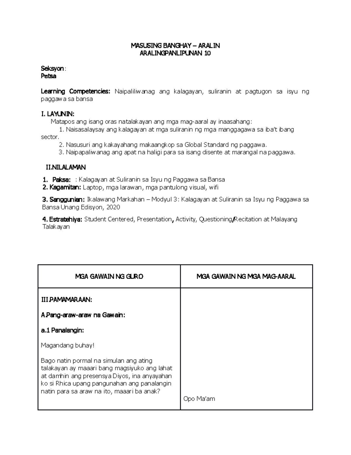 AP10 M3 Kalagayan at Suliranin sa Isyu ng Paggawa sa Bansa - MASUSING ...