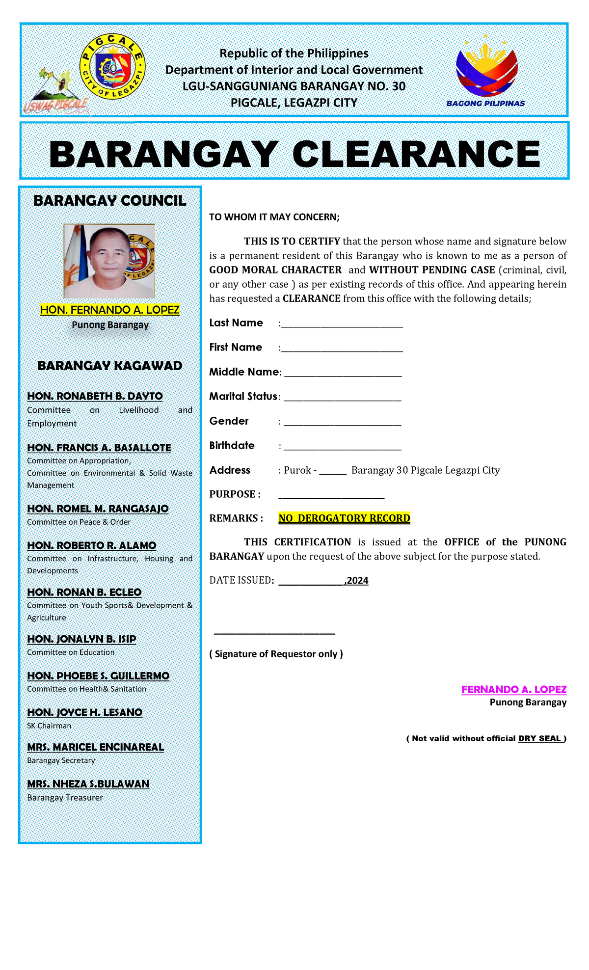 BRGY Clear 2024 KIM - TEMPLATE - Republic of the Philippines Department of Interior and Local ...