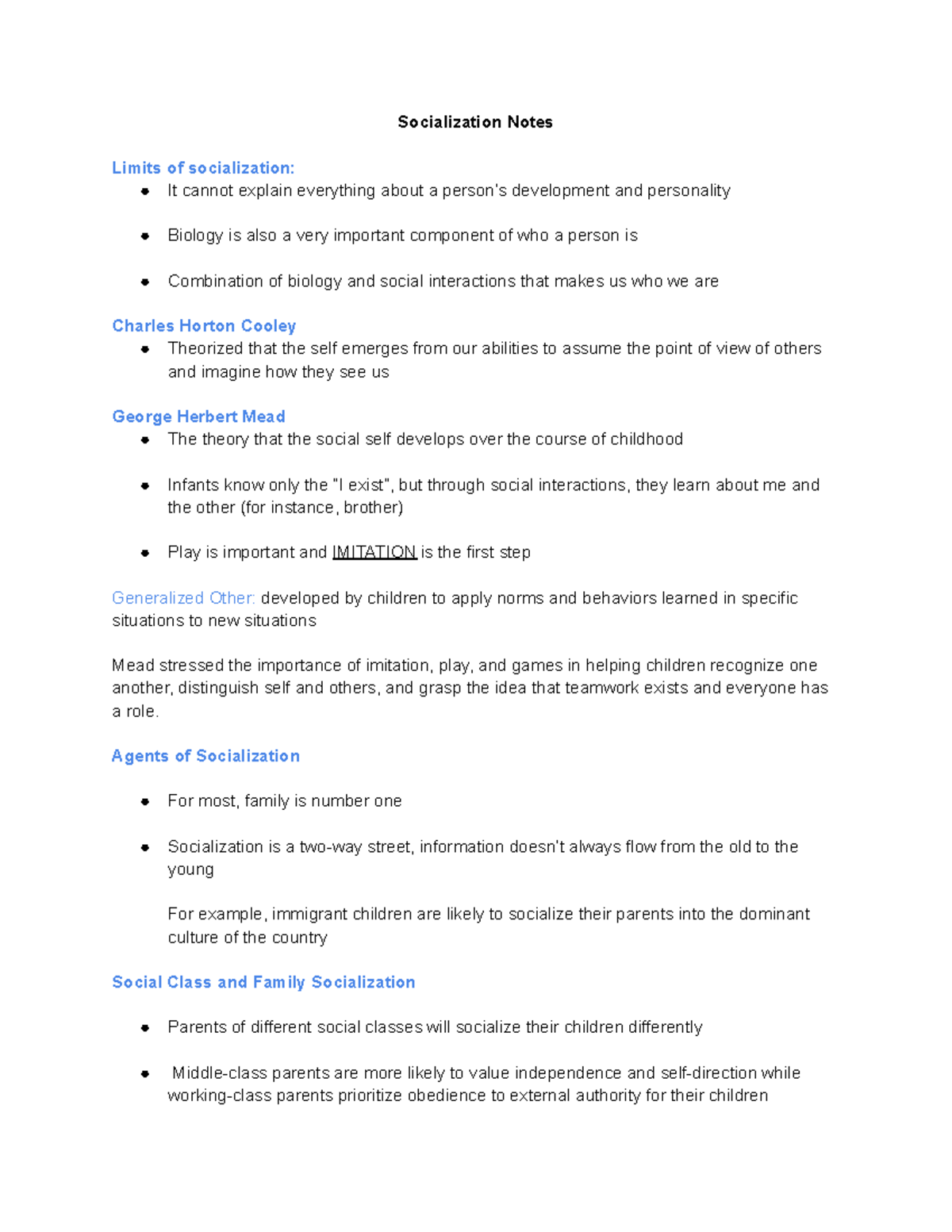 Socialization Notes- Sociology - Socialization Notes Limits of ...