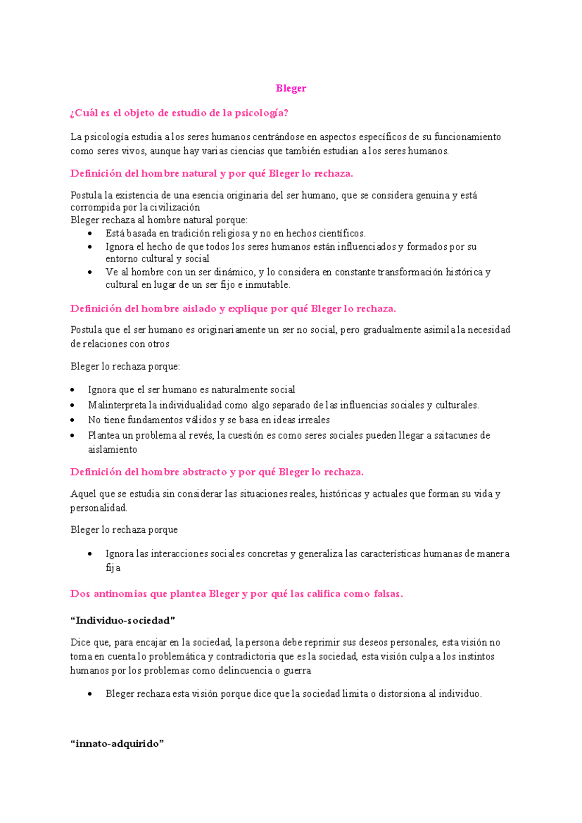 Procesos Basicos - Bleger ¿Cuál es el objeto de estudio de la ...