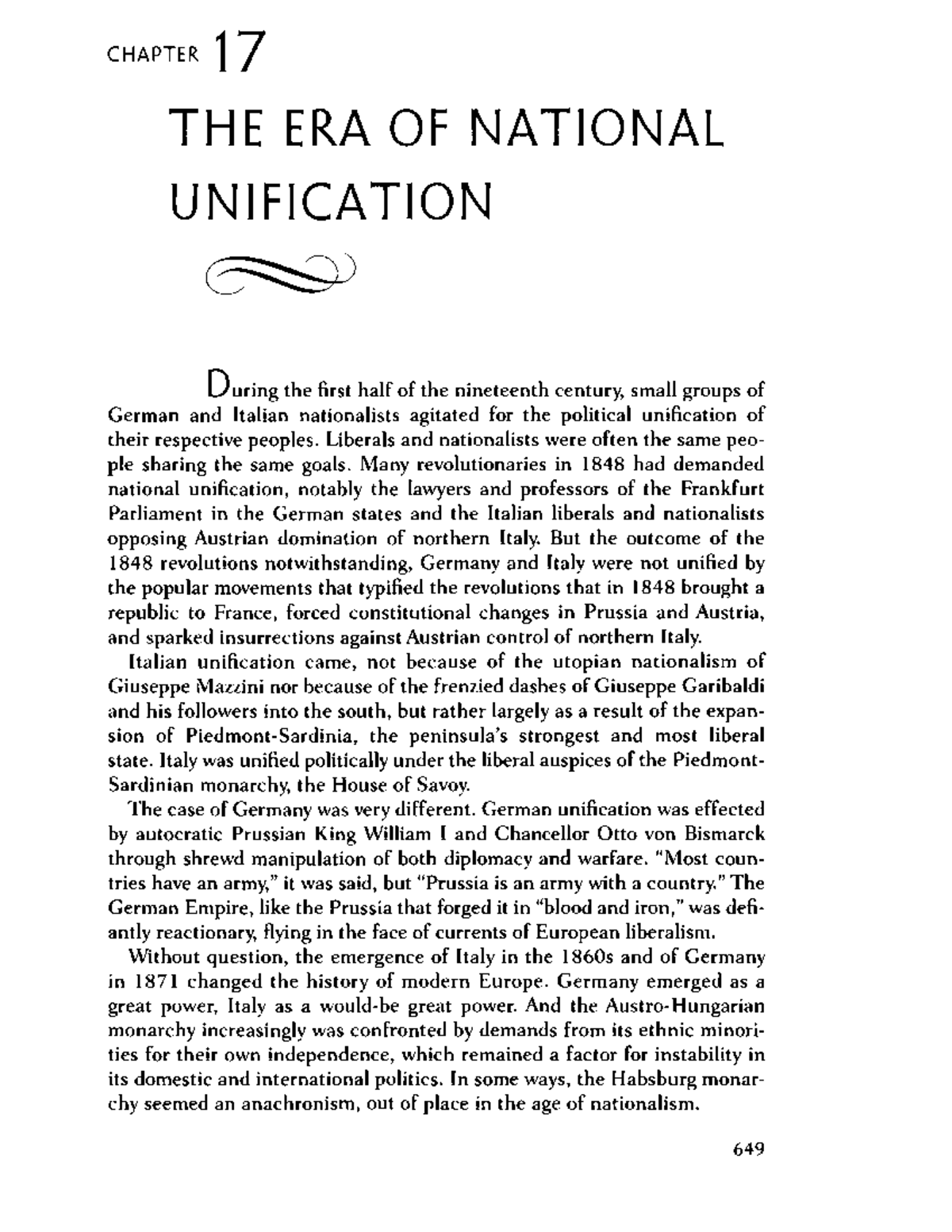 Unification of italy and Germany - CHAPTER 17 During the first half of ...