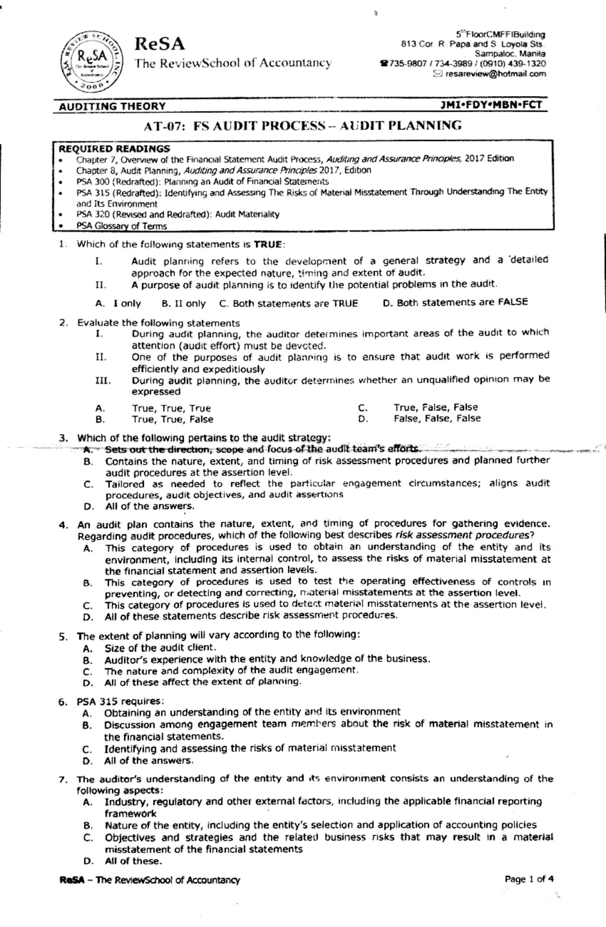 AT-07 -FS Audit process-audit planning - Accountancy - Studocu