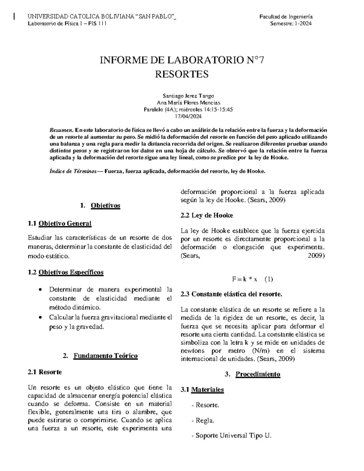 Informe#7 Resortes - UNIVERSIDAD CATOLICA BOLIVIANA “SAN PABLO ...