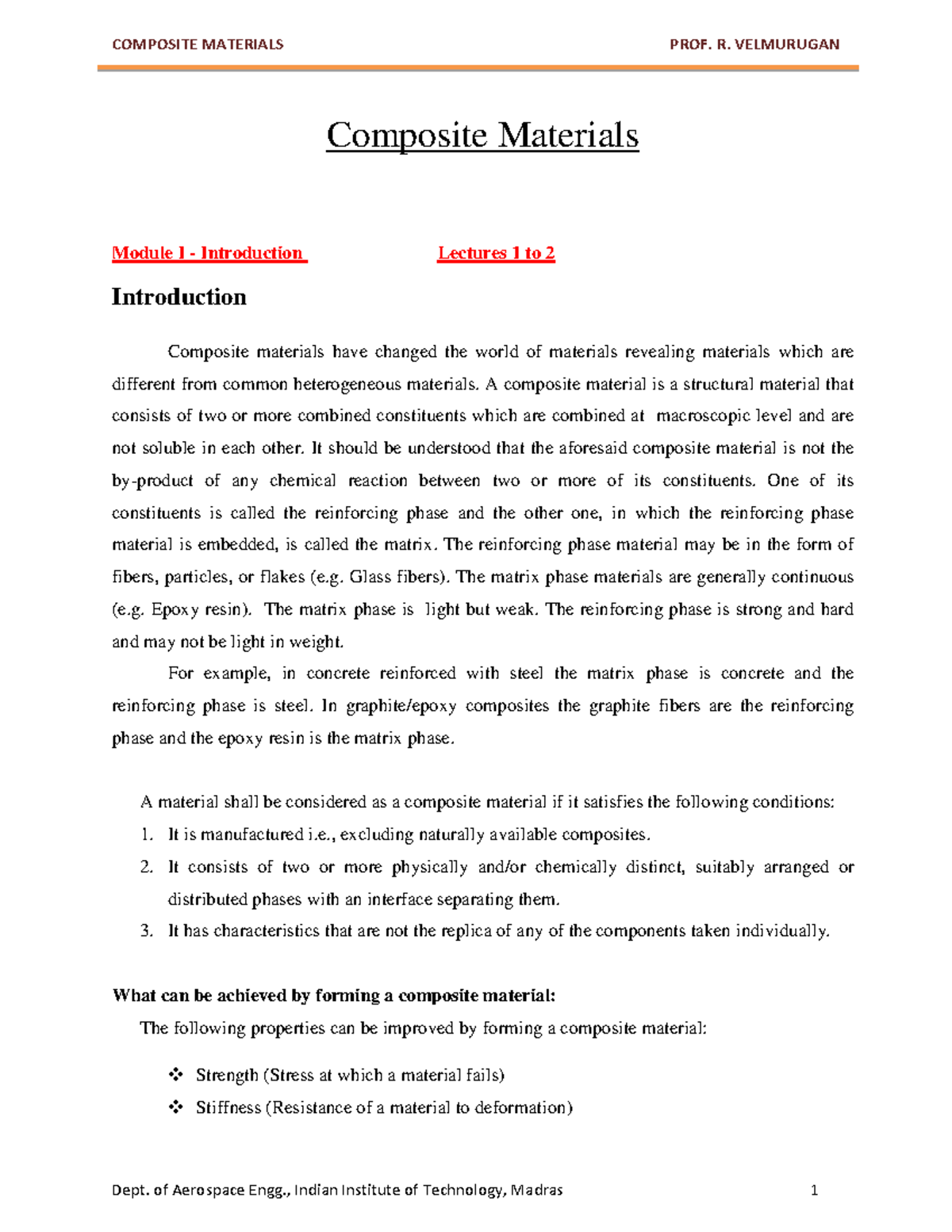 Komposit 1 2020 - Lecture notes 1 - Composite Materials Module I ...