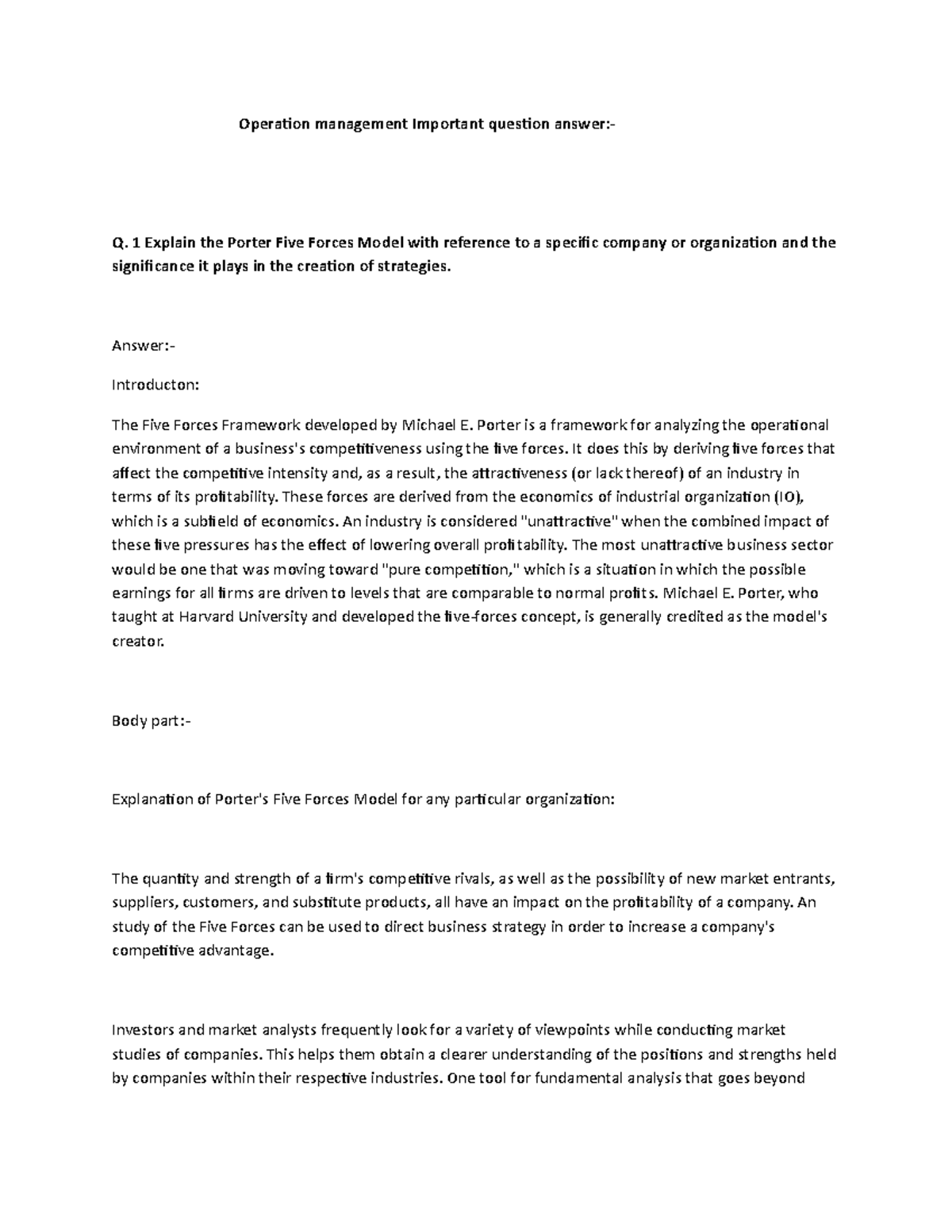 Operations Management QA 1 - Operation management Important question ...