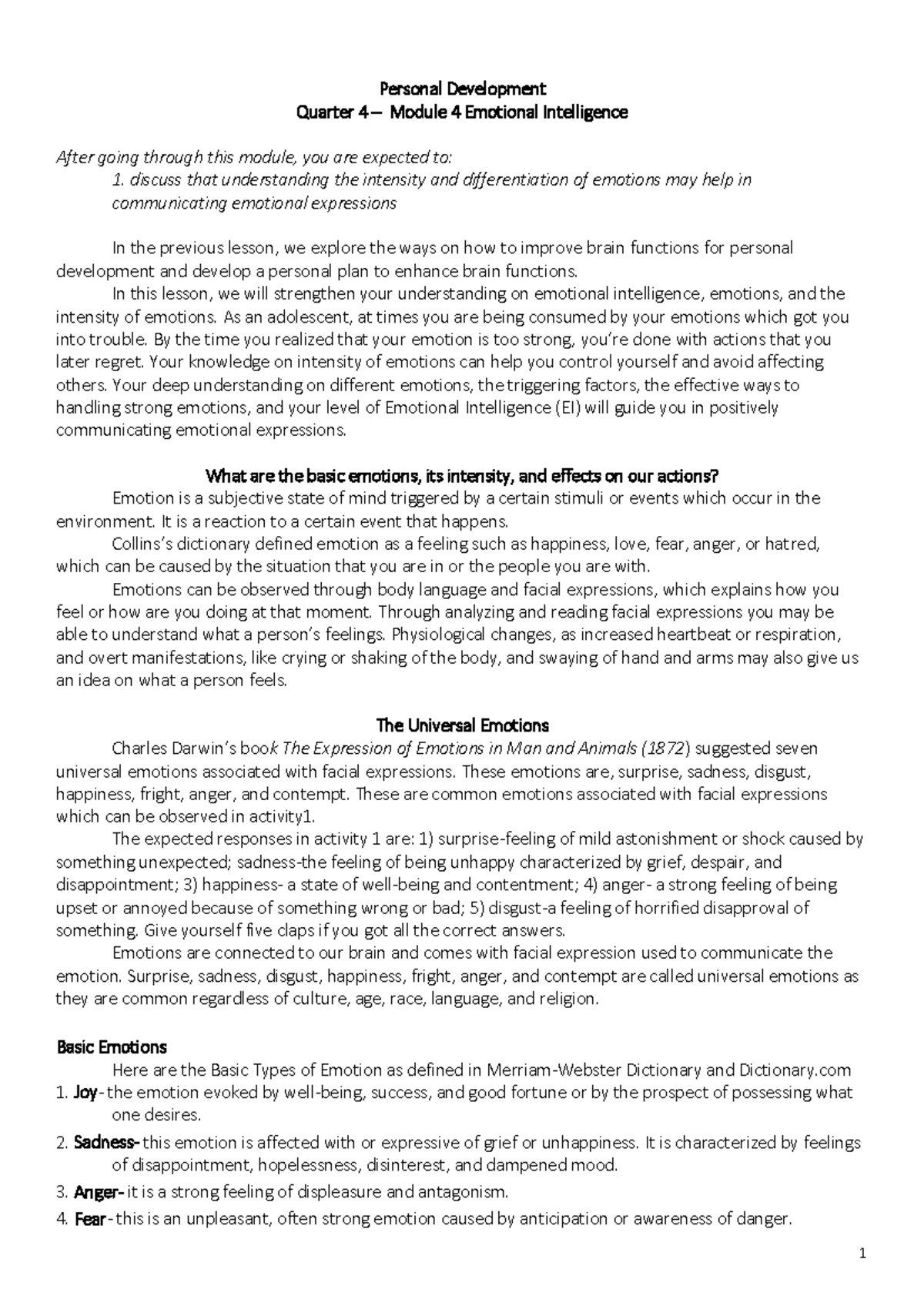Emotional Intelligence Q4 Module 4 - Personal Development Quarter 4 ...
