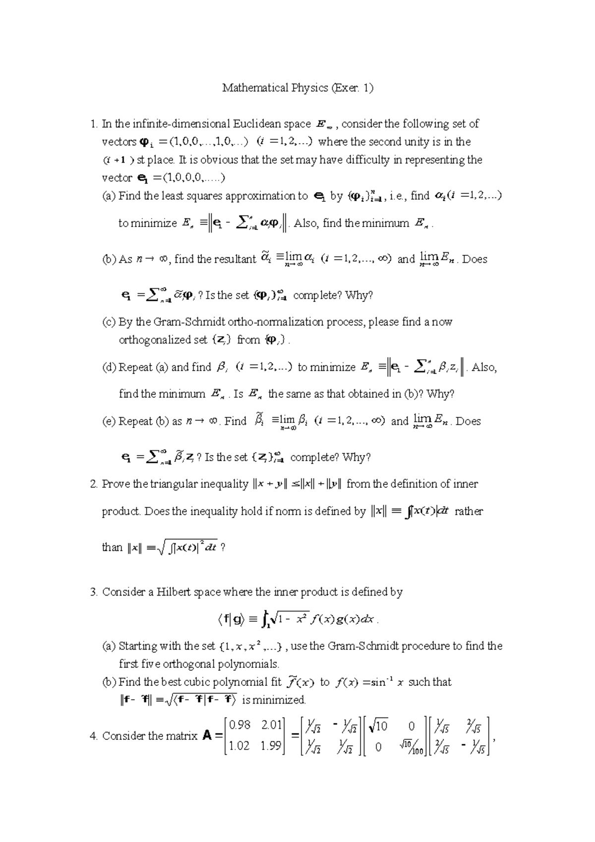 Finite Dimensional Vector Spaces Mathematical Physics Exer 1 In