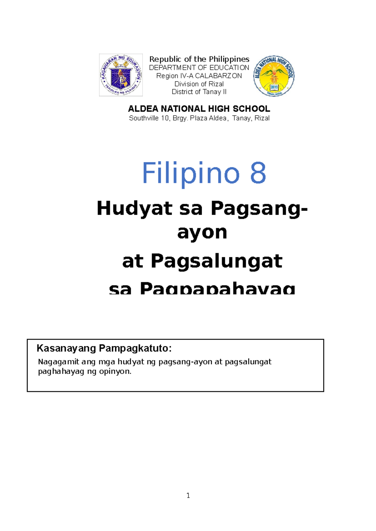 Hudyat sa Pagsang-ayon at Pagsalungat - Republic of the Philippines ...