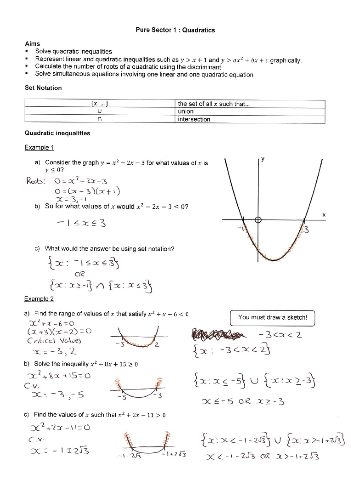07 Quadratics Notes with answers - Studocu