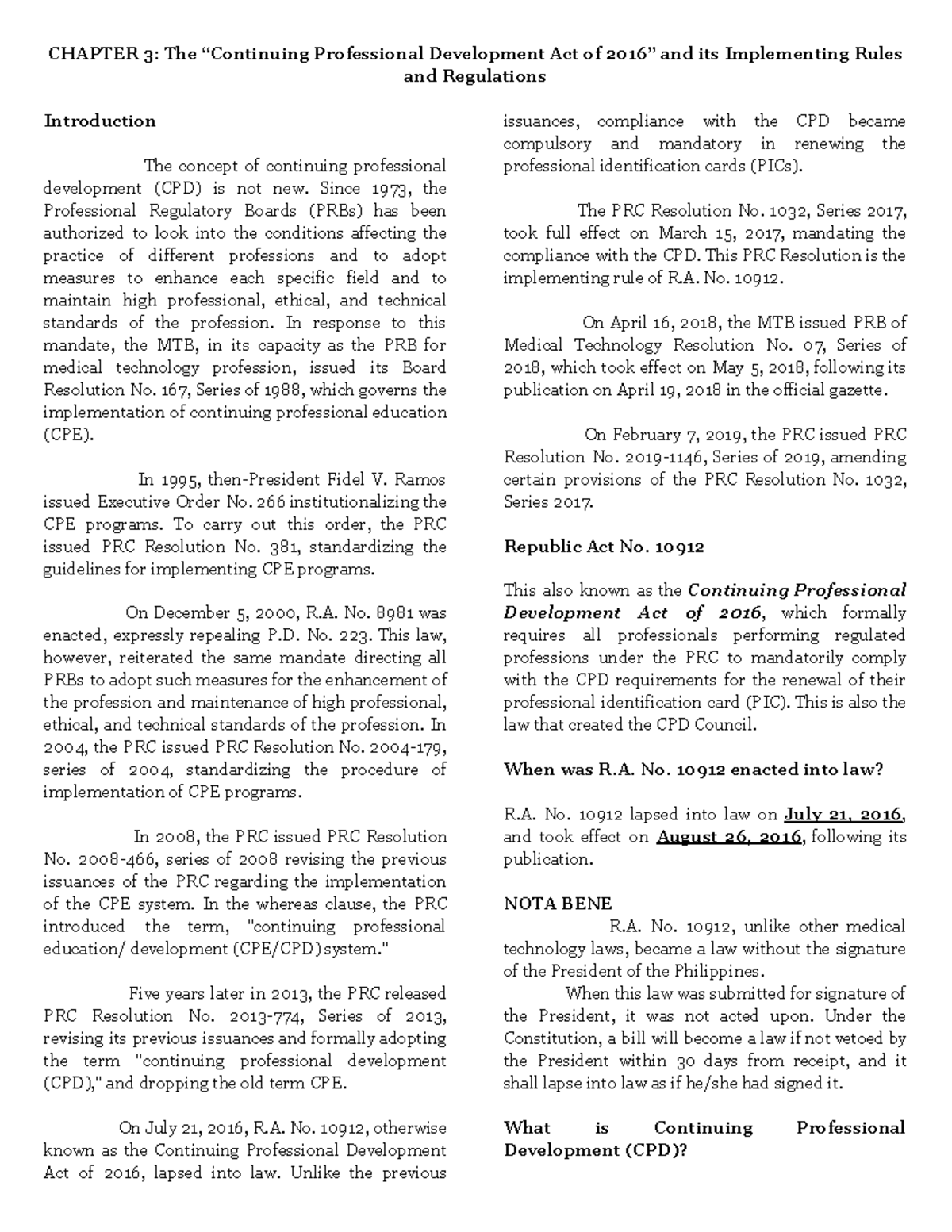 Mtlbe CHAP 3-1 - CHAPTER 3: The “Continuing Professional Development ...