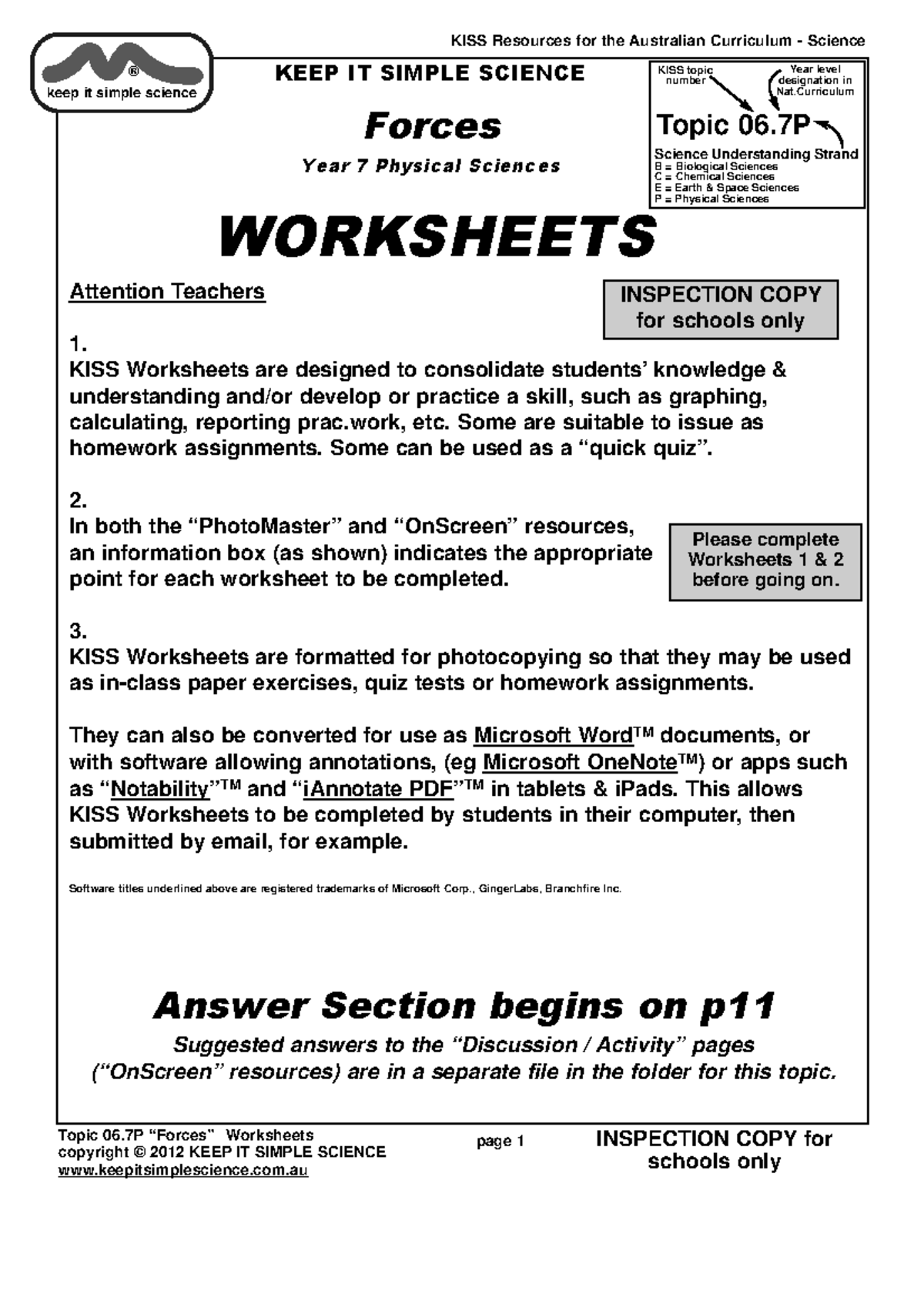 Keep it simple science Year 7 - page 1 INSPECTION COPY for schools only ...
