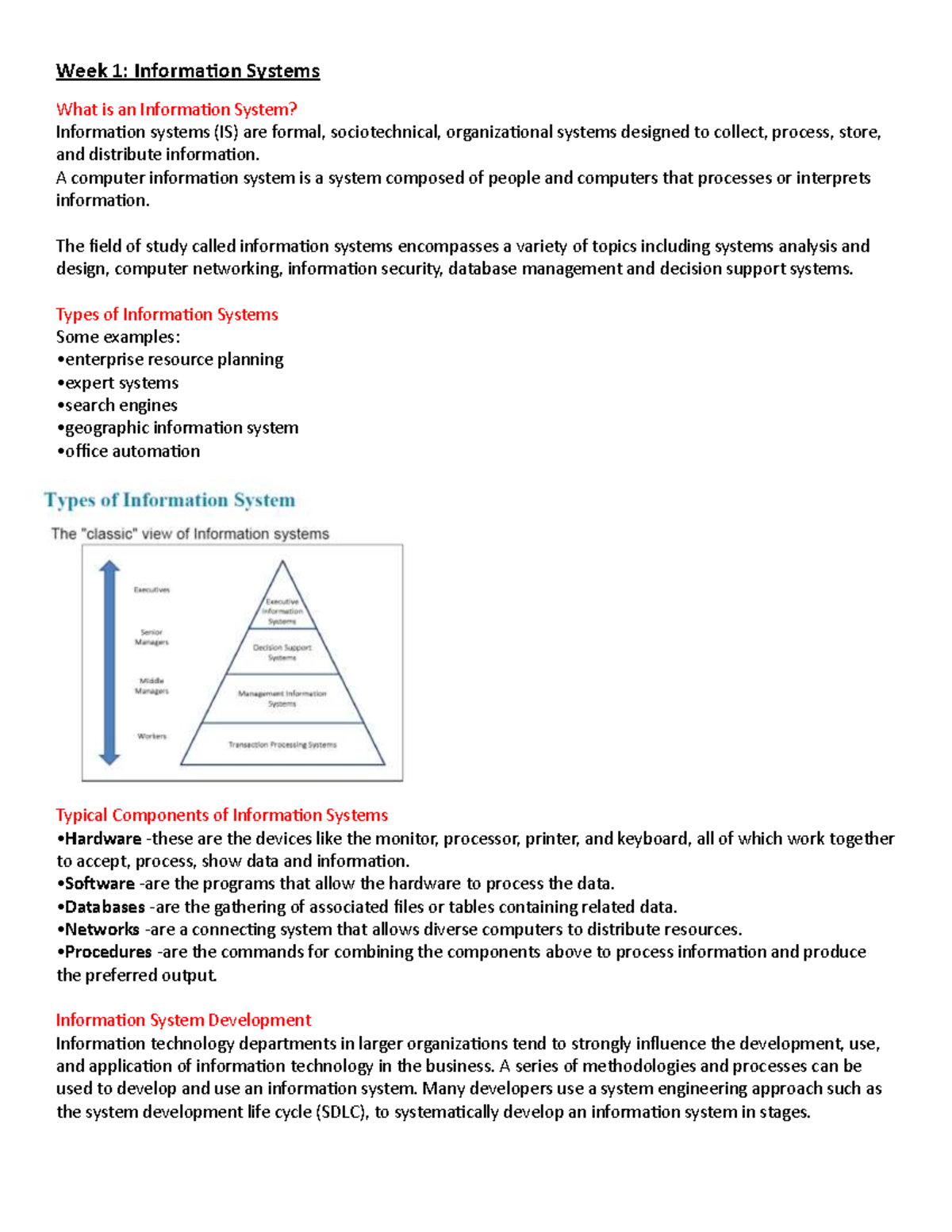COMP2750 week 1,2,4 - Notes - Week 1: Information Systems What is an ...