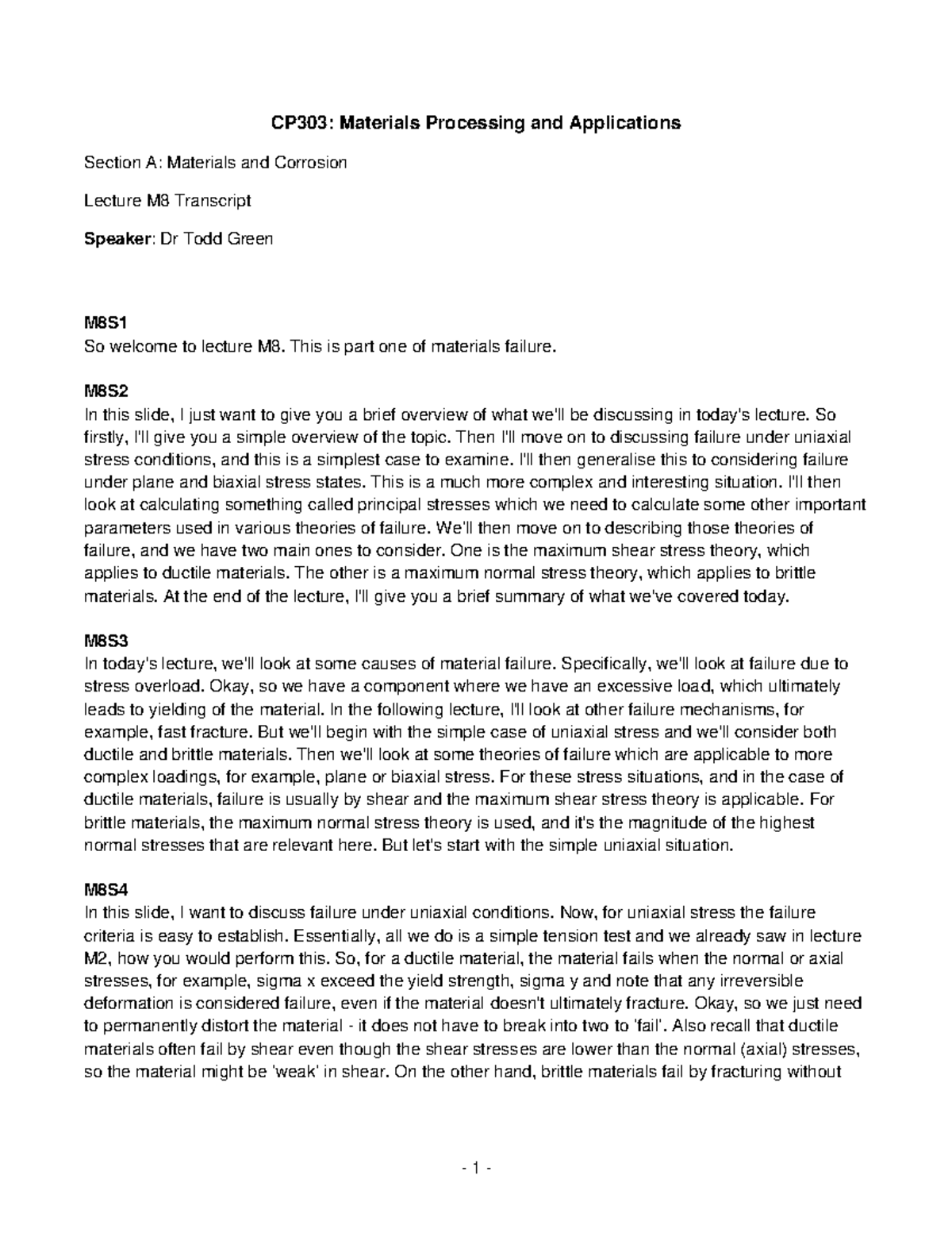 CP303 A M8v2 - CP303: Materials Processing and Applications Section A ...