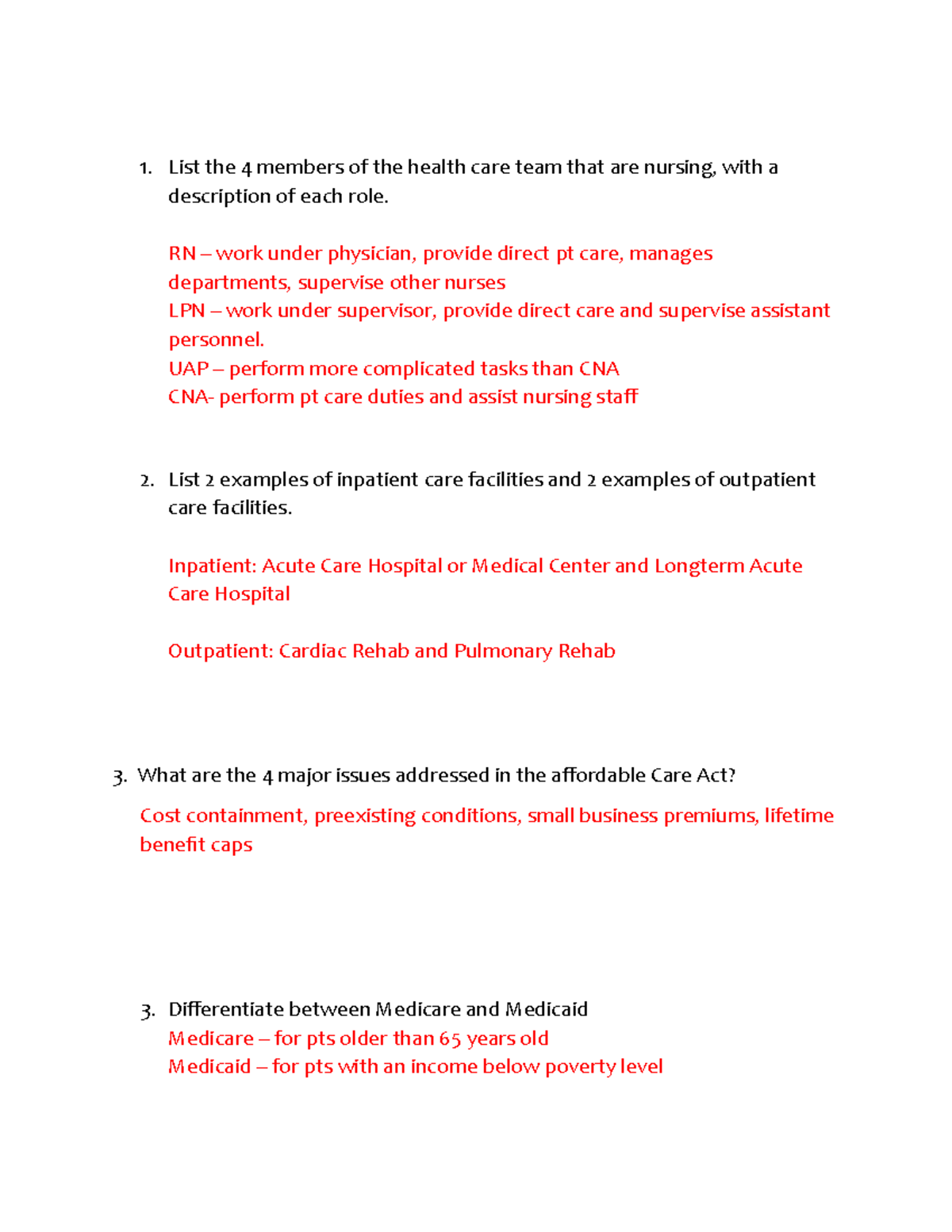 NUR 177 Concepts II - Health Care - List the 4 members of the health ...