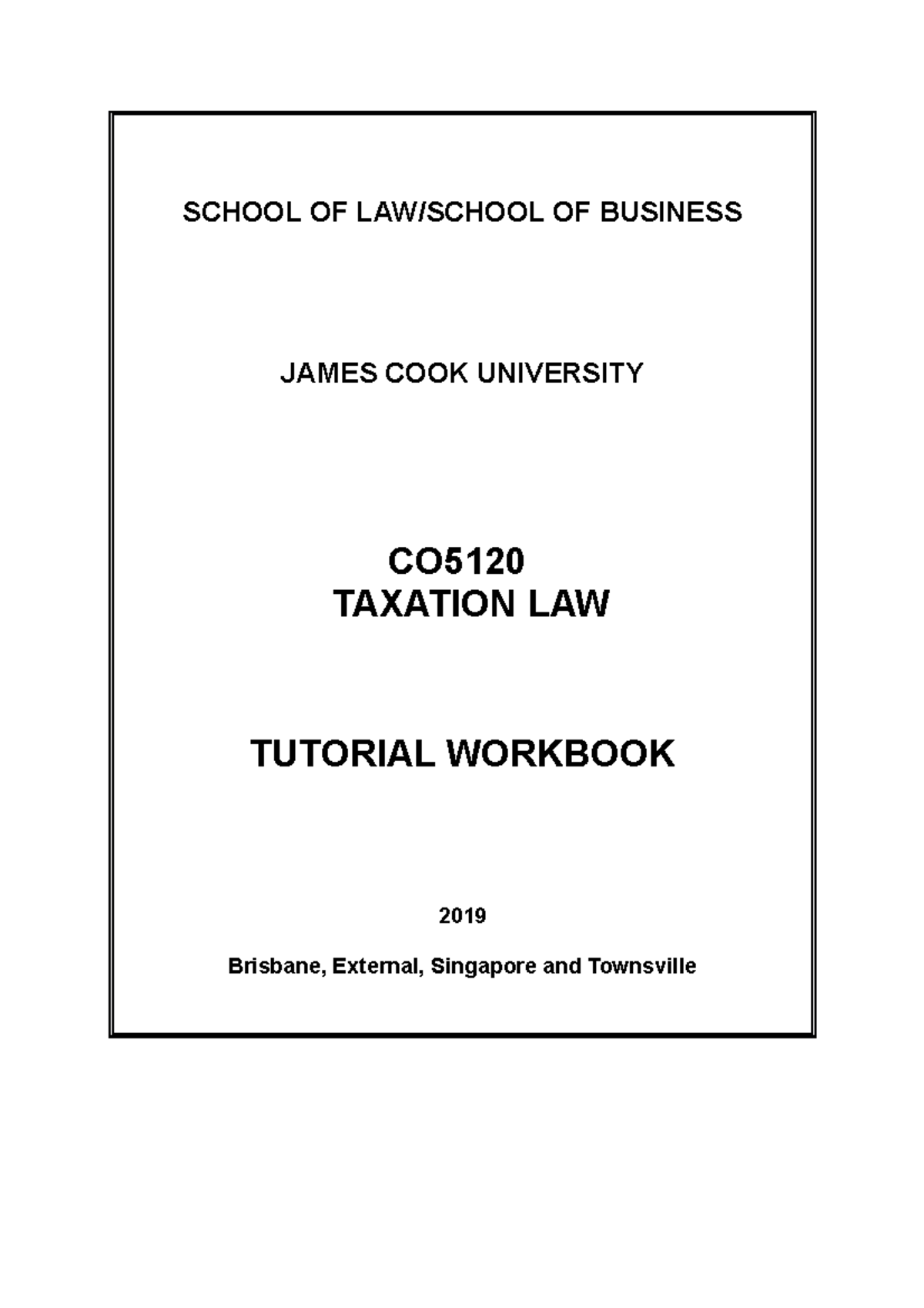 2019 Taxation Law Tutorial Questions(1)-1 - SCHOOL OF LAW/SCHOOL OF ...