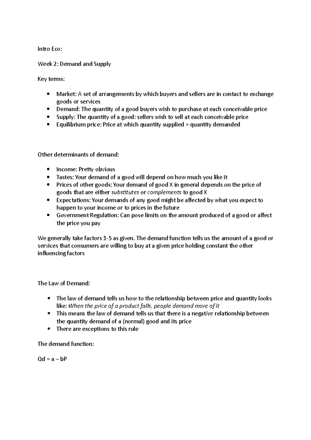 Intro Eco - Week 2 - What is economics? - Intro Eco: Week 2: Demand and ...