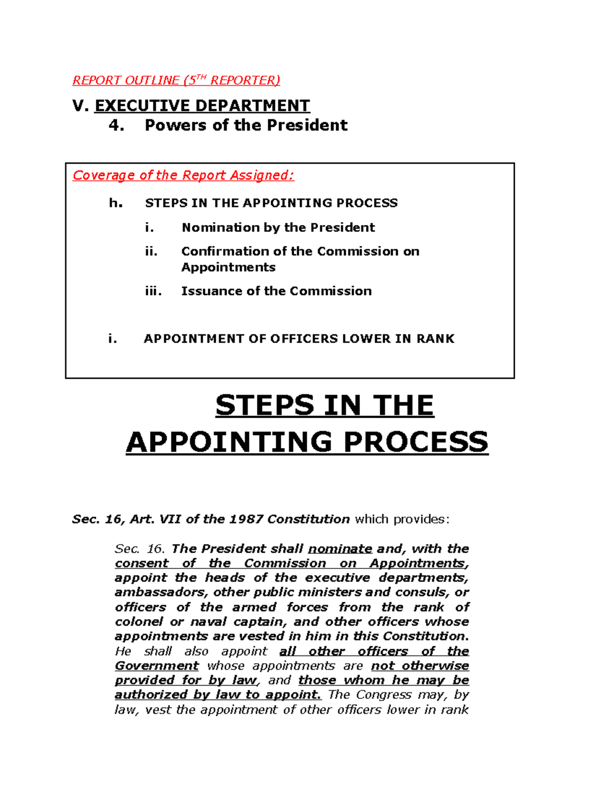 Report Outline Appointment Process revised - REPORT OUTLINE (5 TH ...