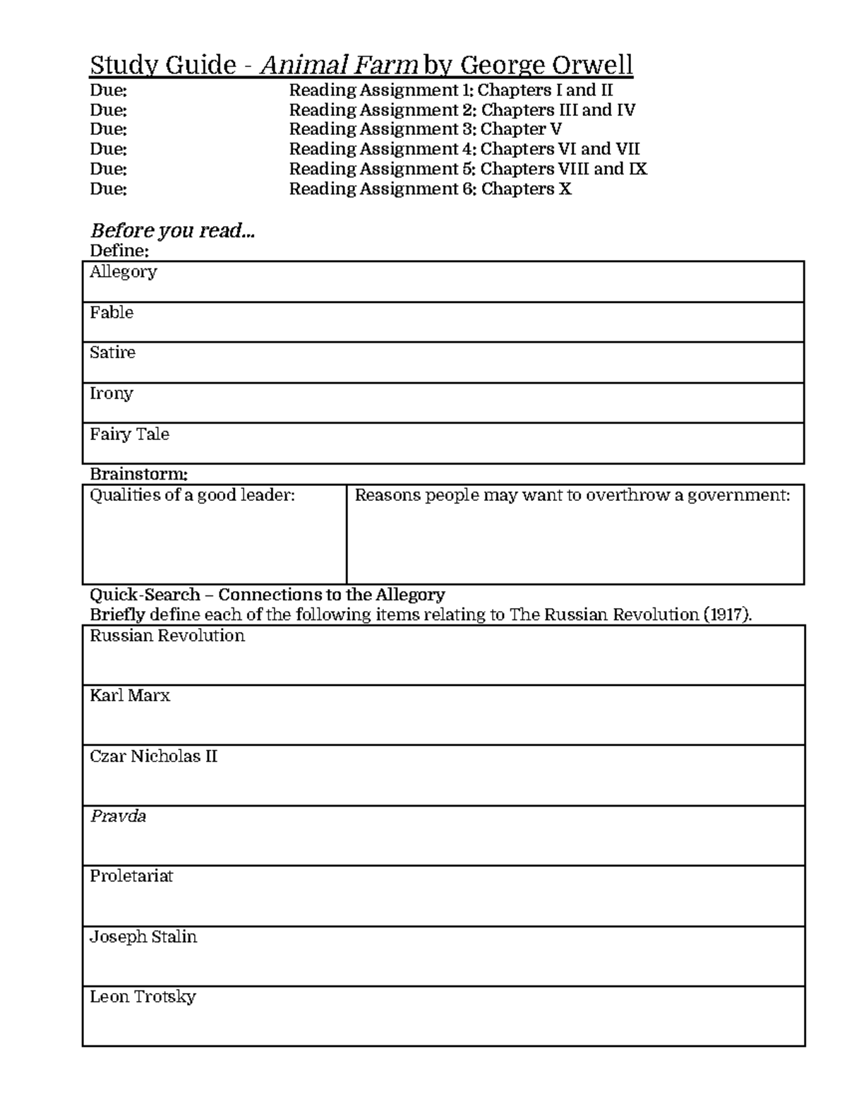 Animal Farm Study Guide - Study Guide - Animal Farm by George Orwell ...