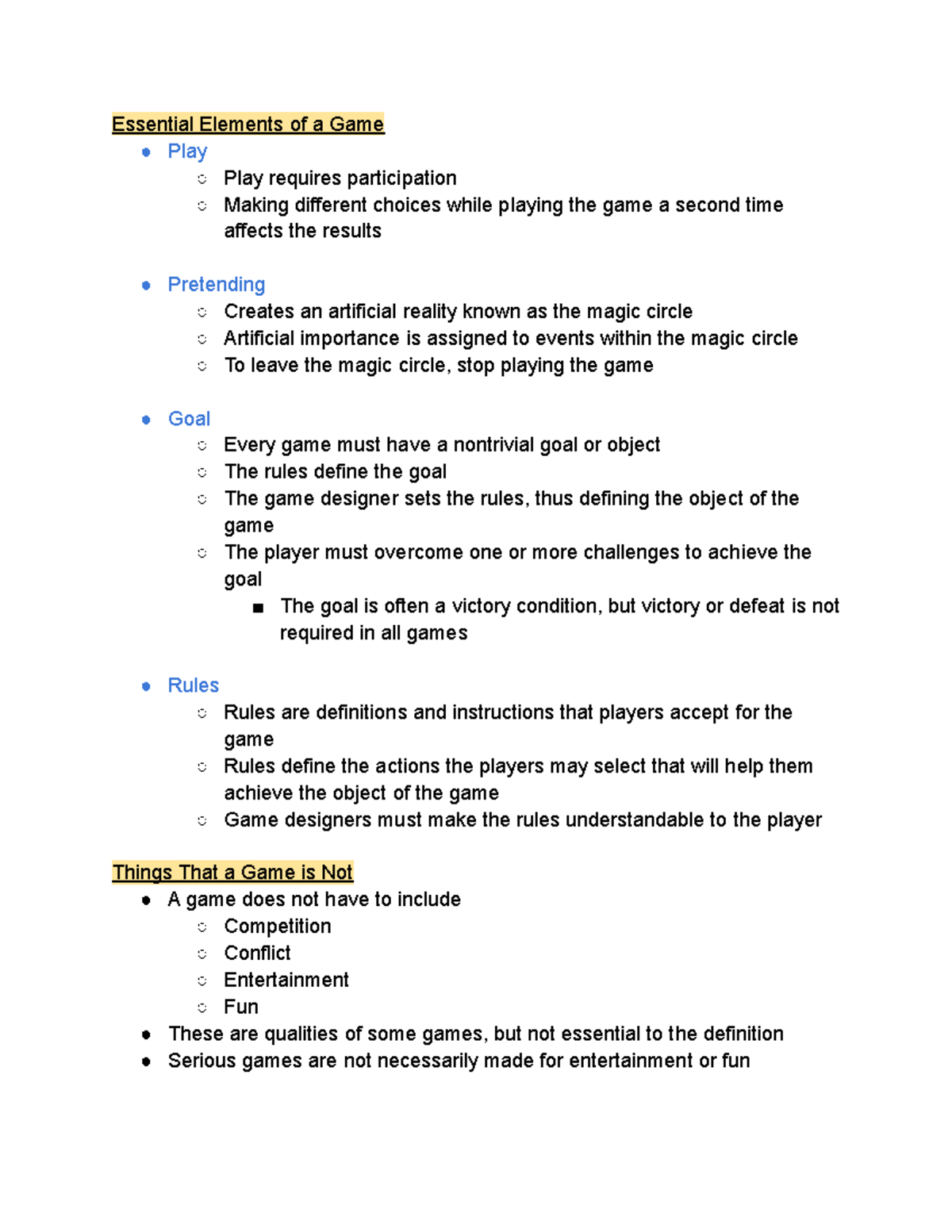 Games and Video Games Part 1 - Essential Elements of a Game Play Play ...