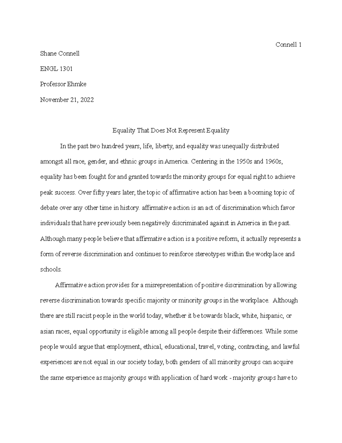 Research Essay - Shane Connell - Connell 1 Shane Connell ENGL 1301 ...