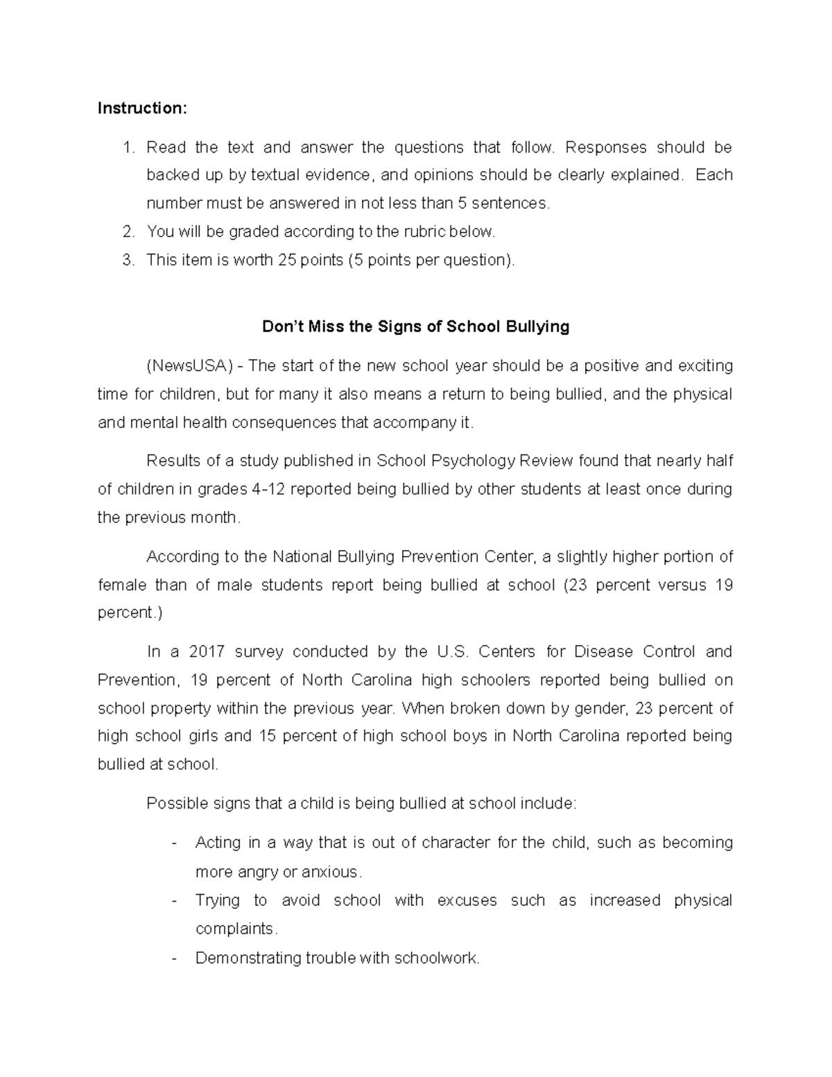 Written WORK 3 Template - Instruction: Read the text and answer the ...