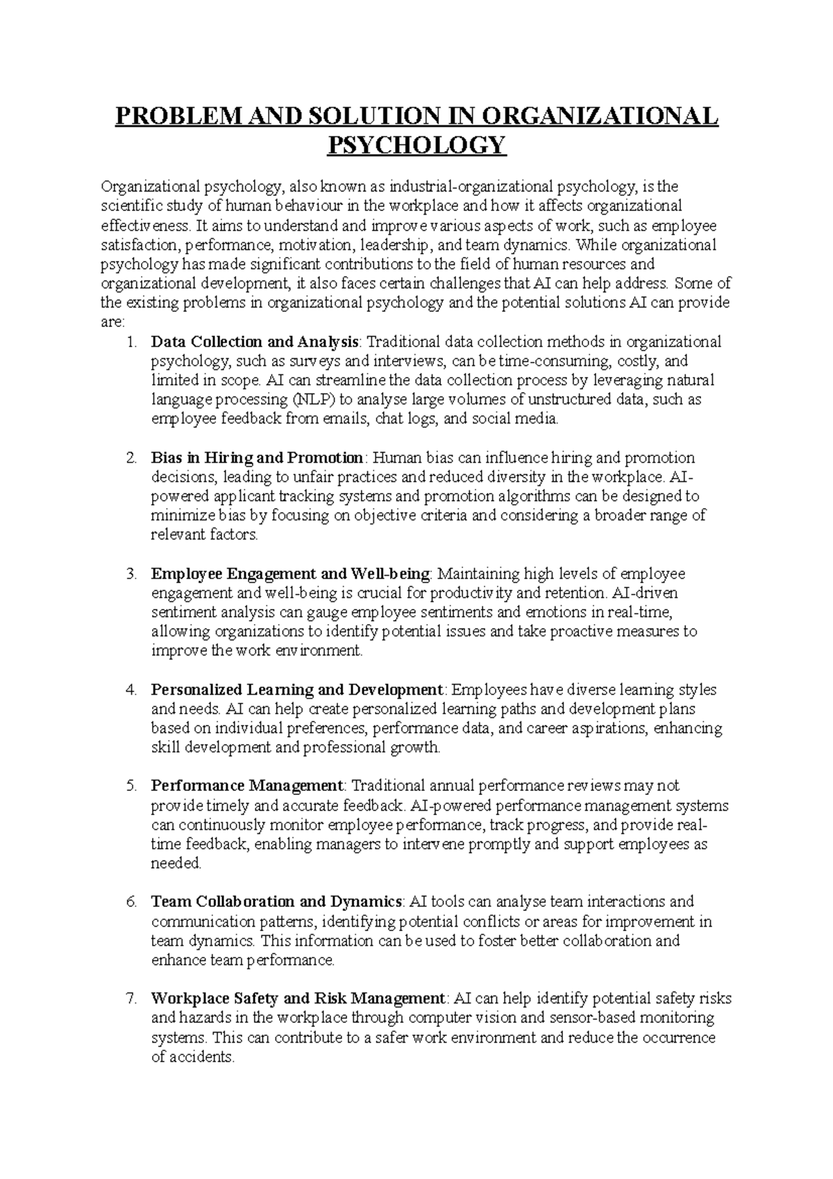 Problem AND Solution IN Organizational Psychology - PROBLEM AND ...