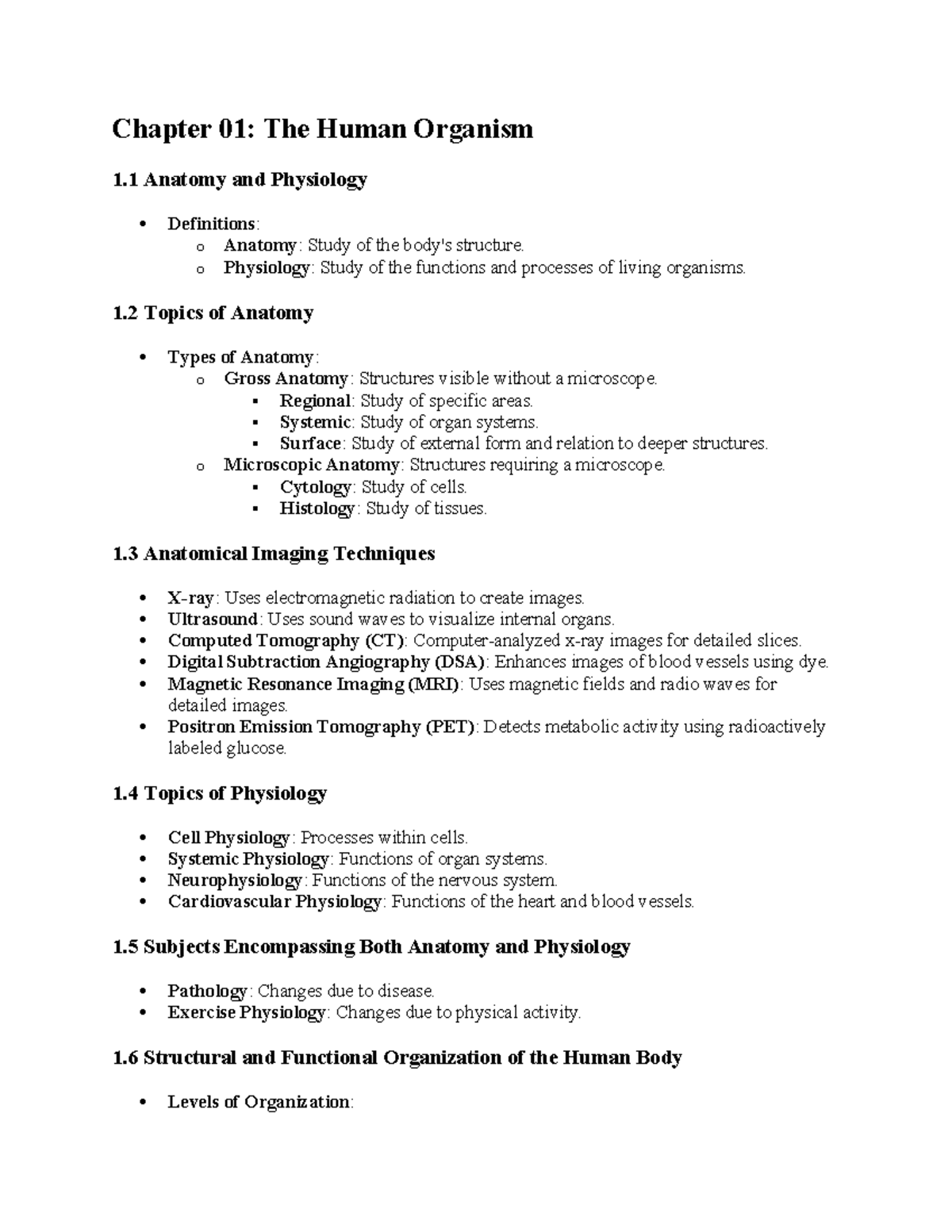 Chapter 01 Biology Lecture Notes - Chapter 01: The Human Organism 1 ...
