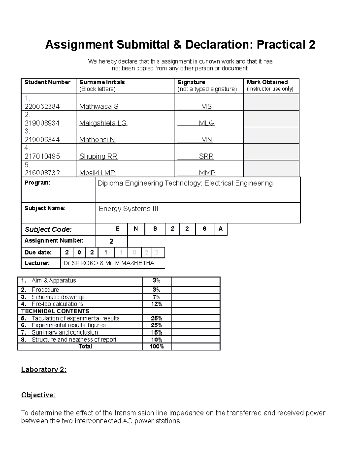 Practical Guide - Assignment Submittal & Declaration: Practical 2 We ...