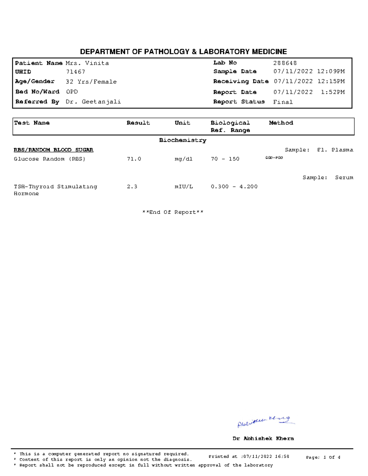 Vinita - fgh - Test Name Result Unit Biological Ref. Range Method ...