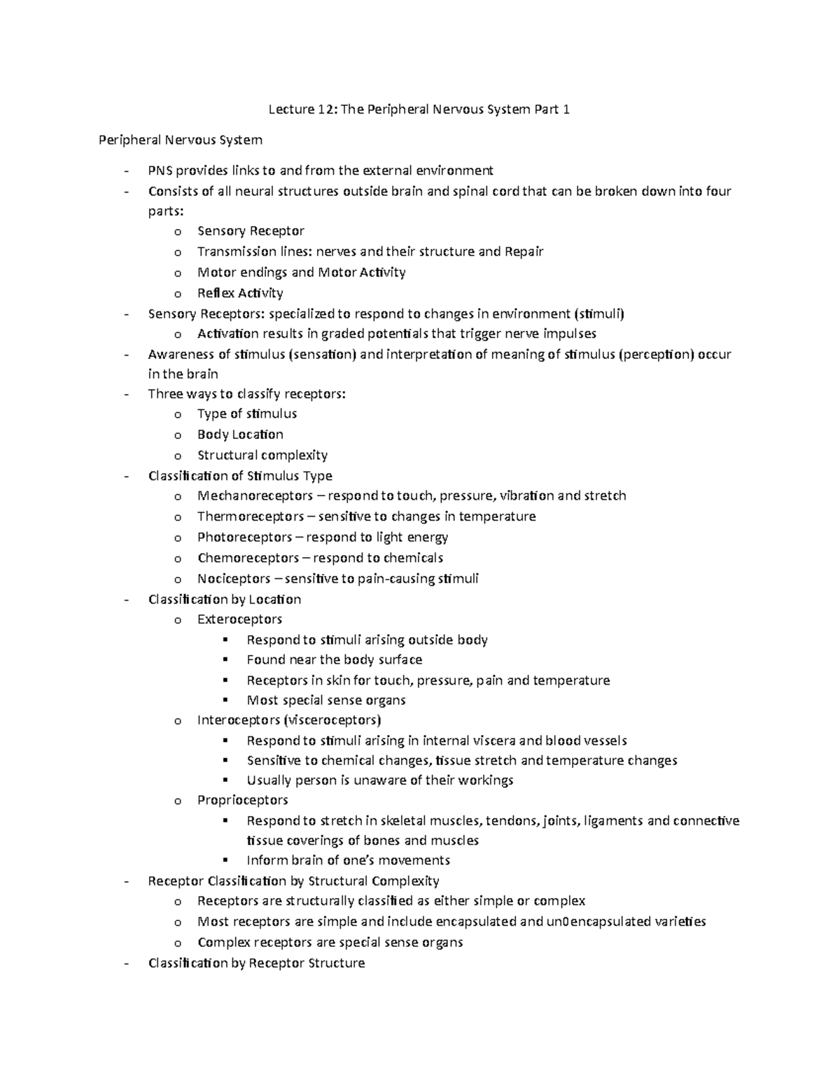 Lecture 12 The Peripheral Nervous System Part 1 - Studocu