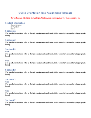 GOM1 Orientation Task 1 Assignment - GOM1 Orientation Task 1 Assignment Student Name: Joanna ...