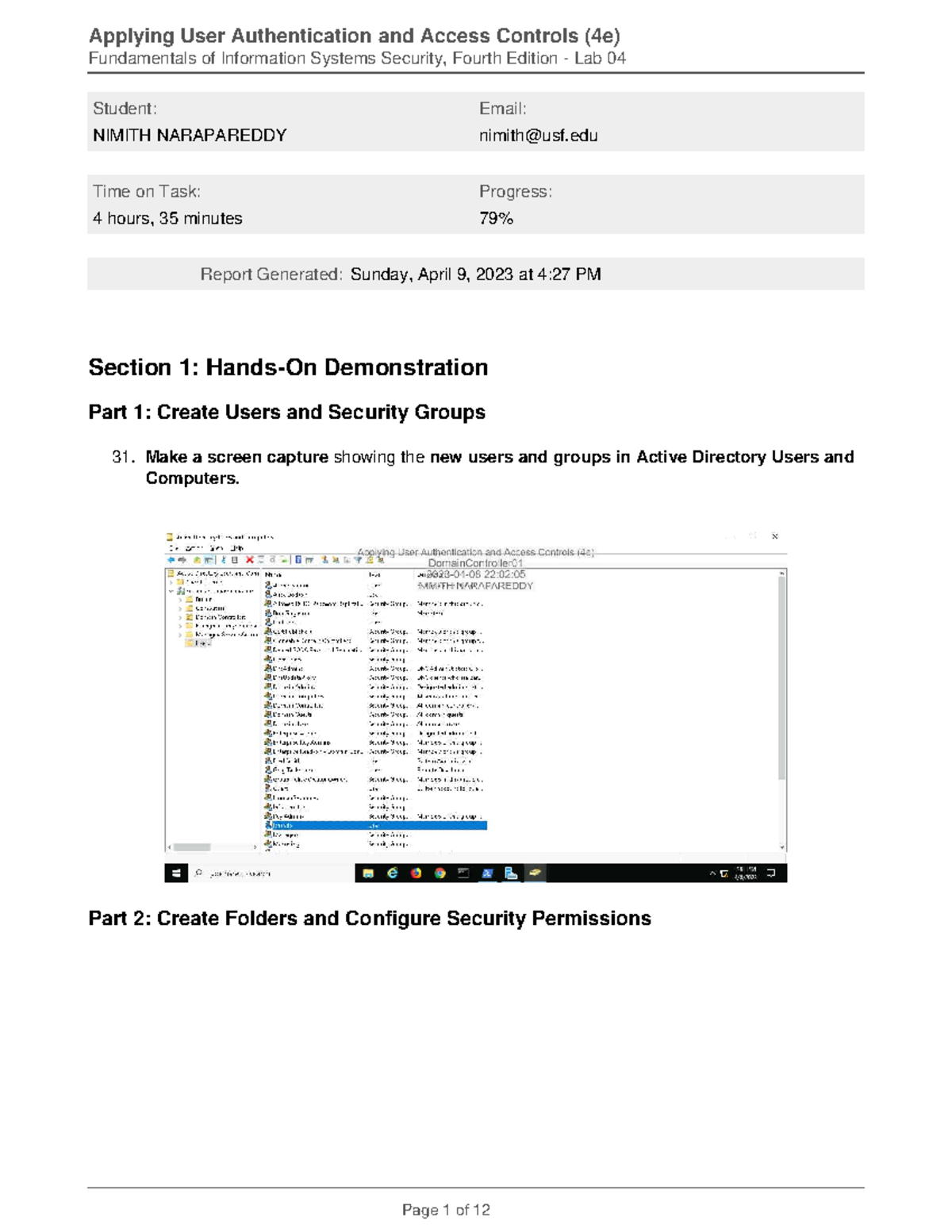 Applying User Authentication and Access Controls 4e - Nimith Narapareddy - Fundamentals of - Studocu