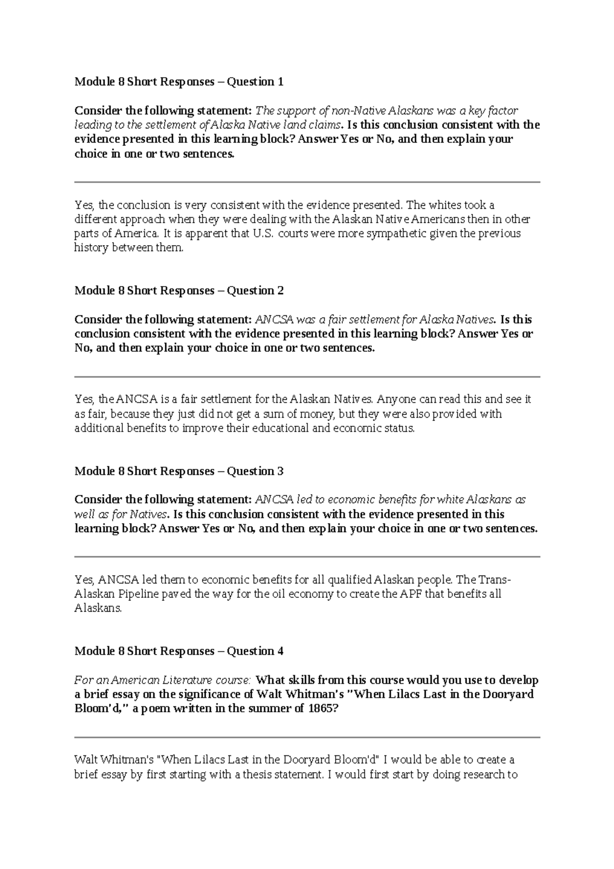 Shanon Mc Grew HIS 200 Applied History - Module 8 Short Responses ...