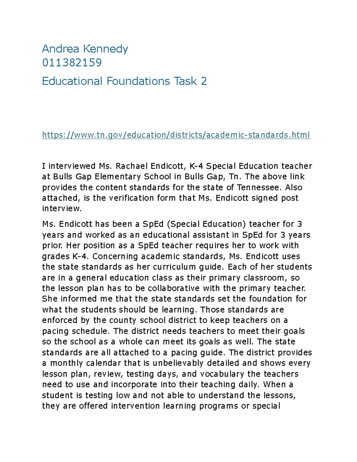 D097 task 2 - task 2 - Andrea Kennedy 011382159 Educational Foundations ...