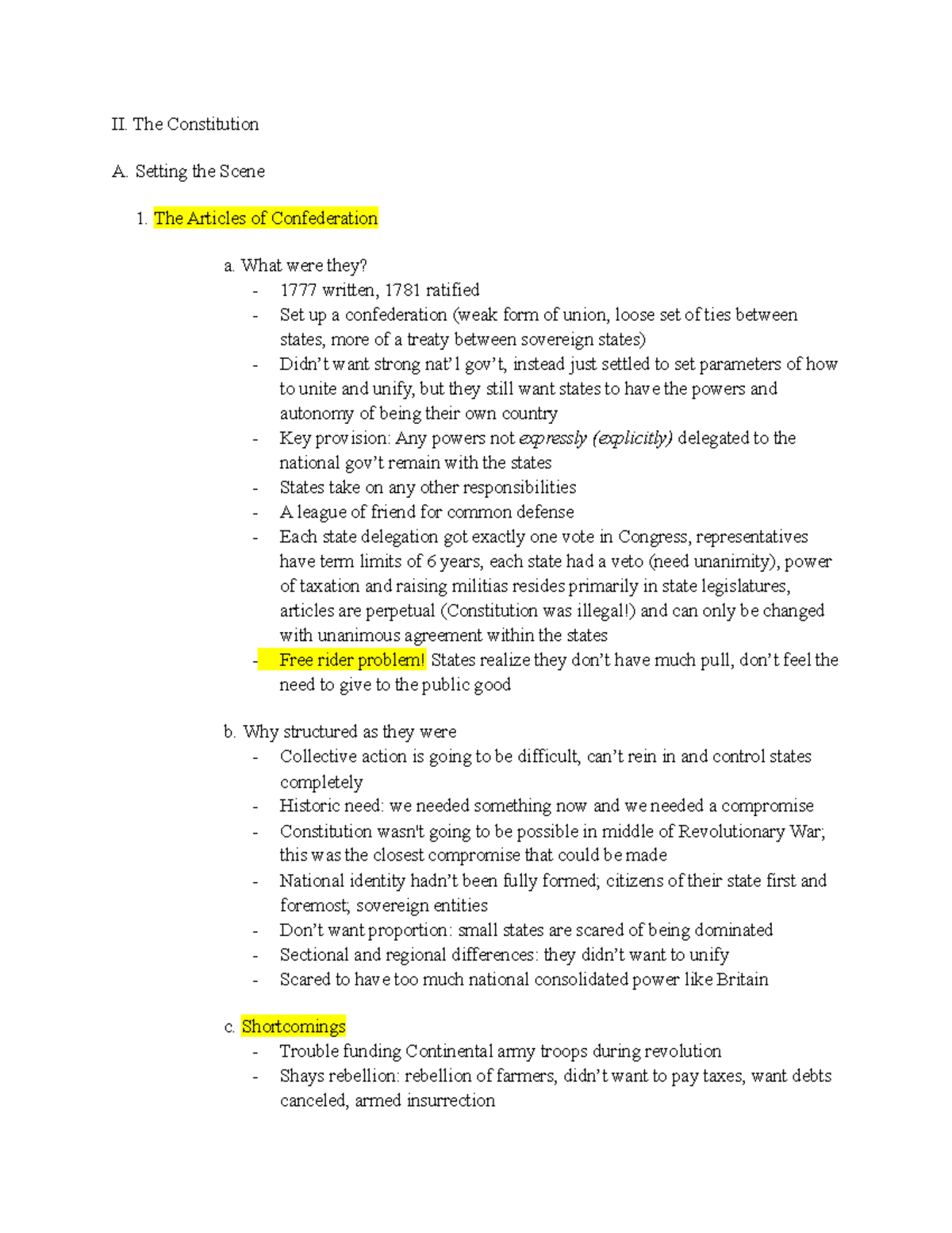 9 7 Notes- Constitution - II. The Constitution A. Setting the Scene The ...
