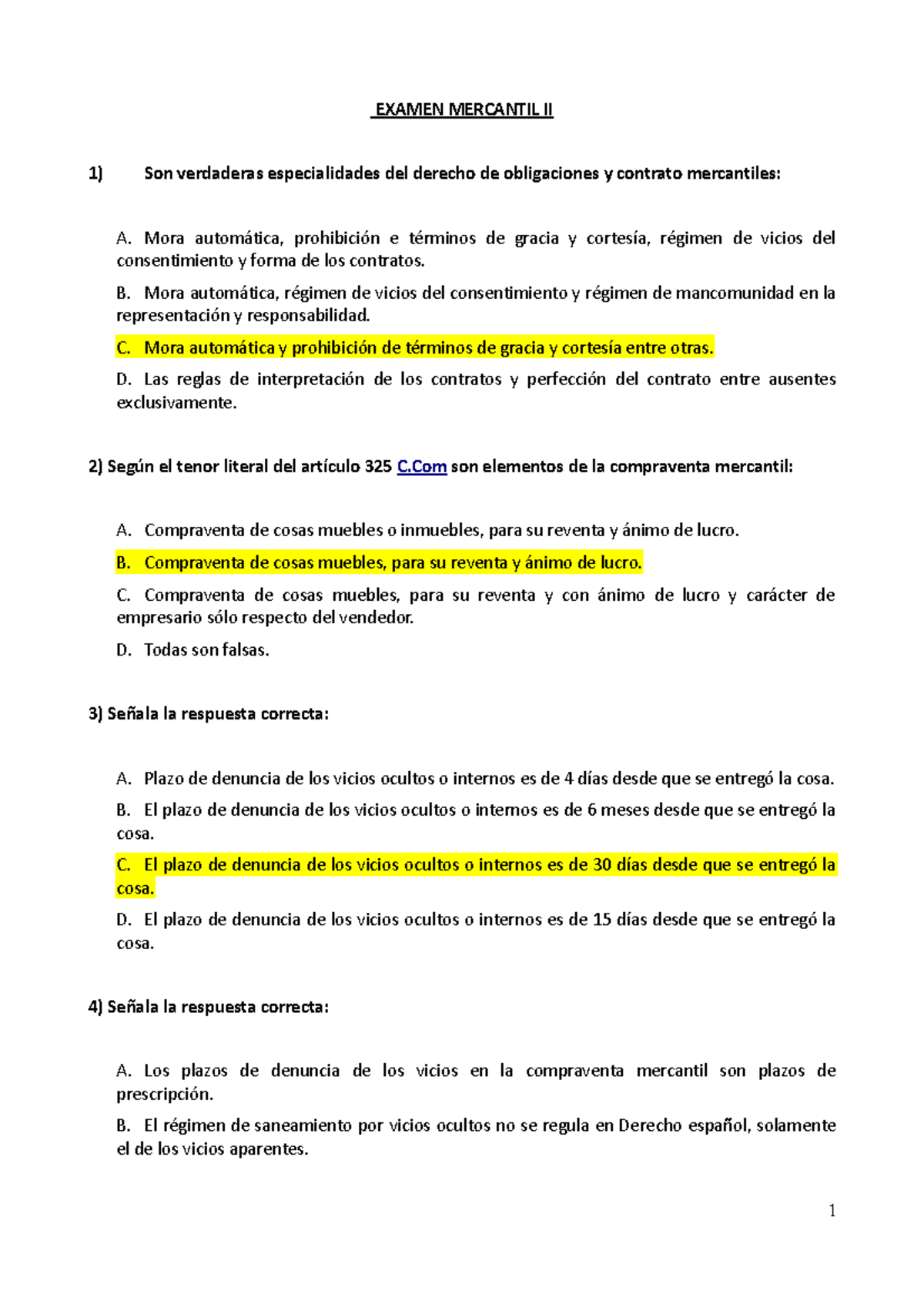 Examen Mercantil III corregido - EXAMEN MERCANTIL II Son verdaderas ...
